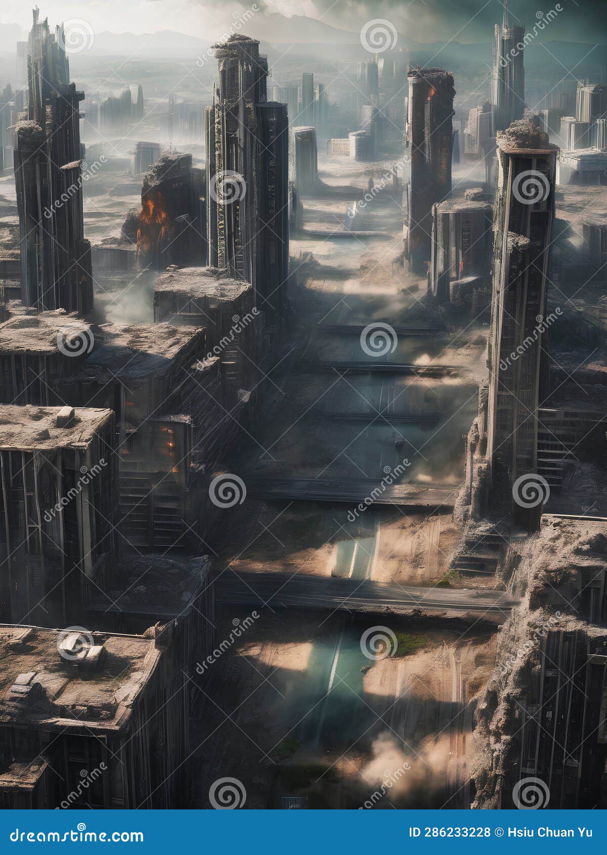 Bird View Landscape of Doomsday Broken Deserted City Stock Photo ...