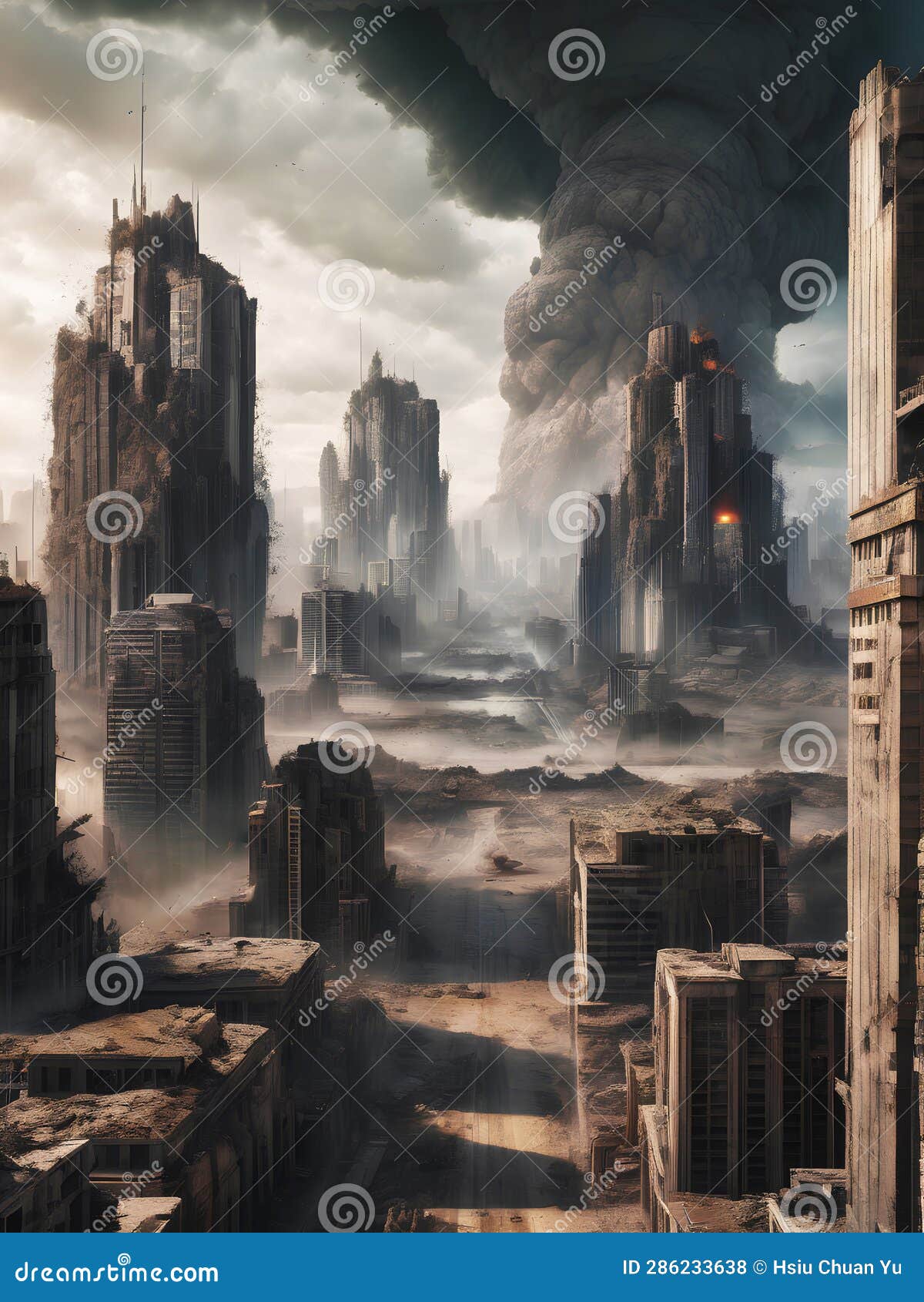 Bird View Landscape of Doomsday Broken Deserted City Stock Illustration ...