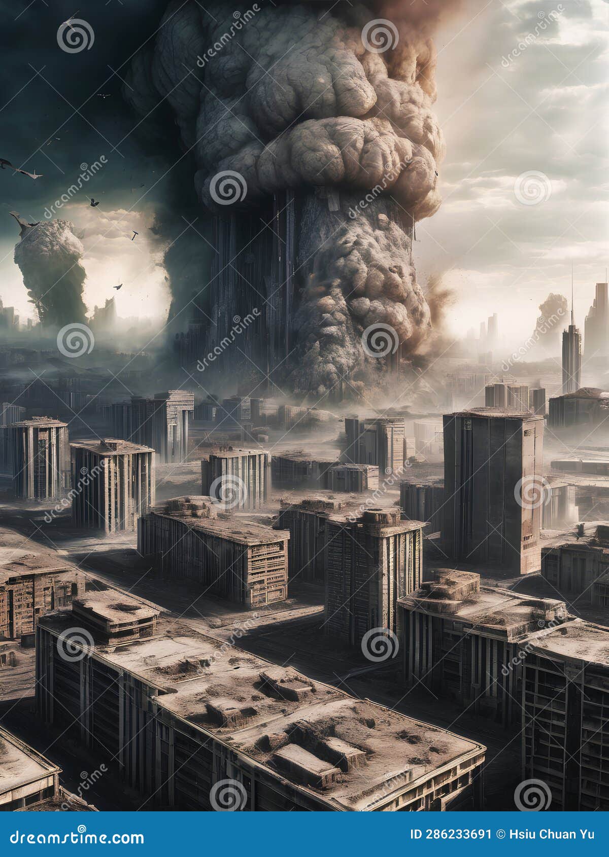 Bird View Landscape of Doomsday Broken Deserted City Stock Illustration ...