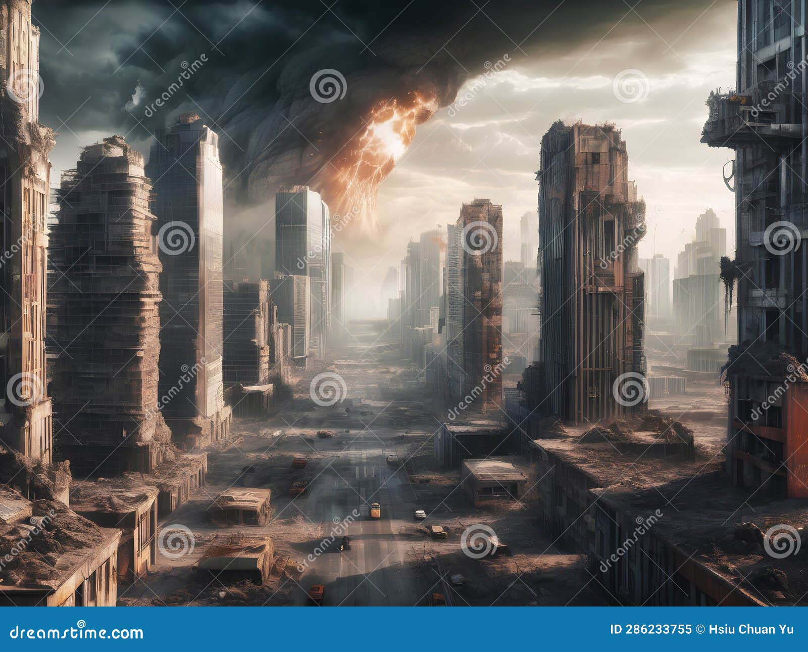 Bird View Landscape of Doomsday Broken Deserted City Stock Image ...