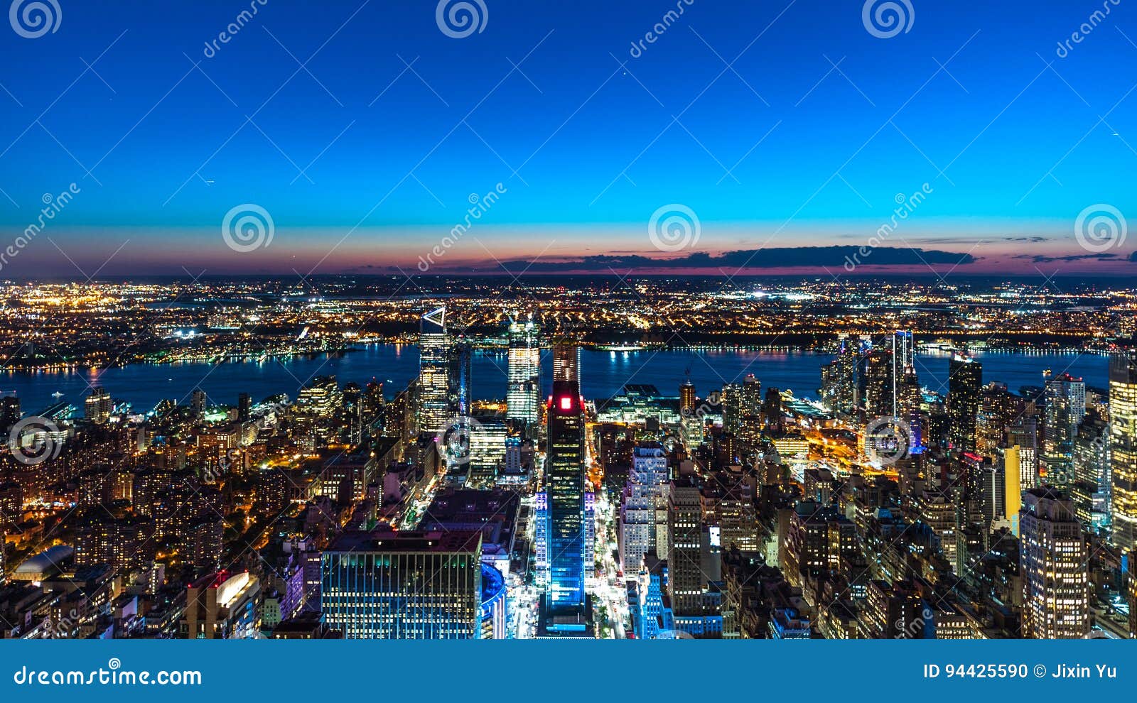 Bird View of New York City stock photo. Image of sunset - 94425590