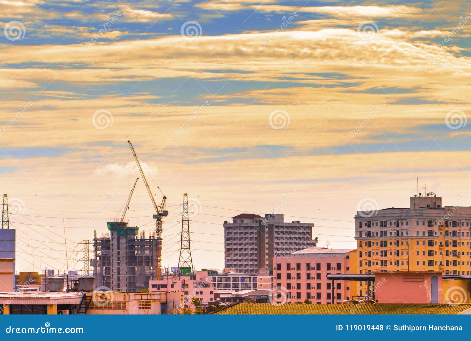 Bird View Over Cityscape and Construction Site Including Several Stock ...