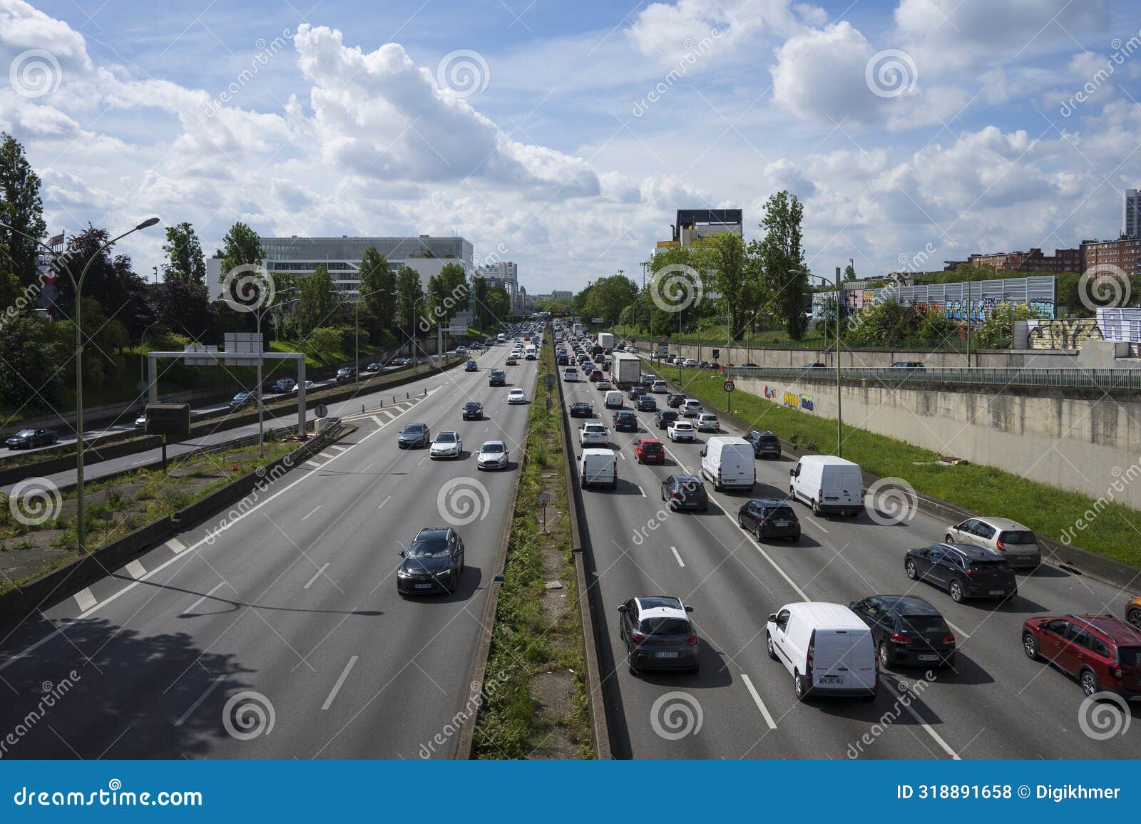 Bird View of the Peripherique Circular Road Around Paris Under a Blue ...