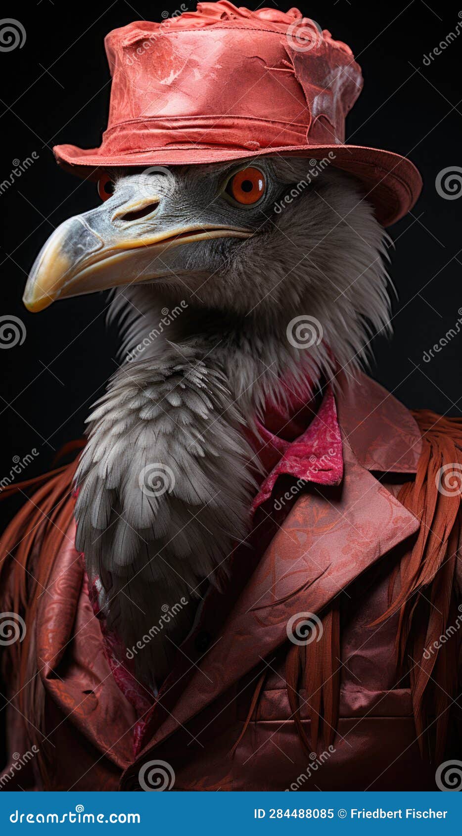 A Bird Wearing a Red Hat and Jacket. Generative AI Image. Stock Image ...