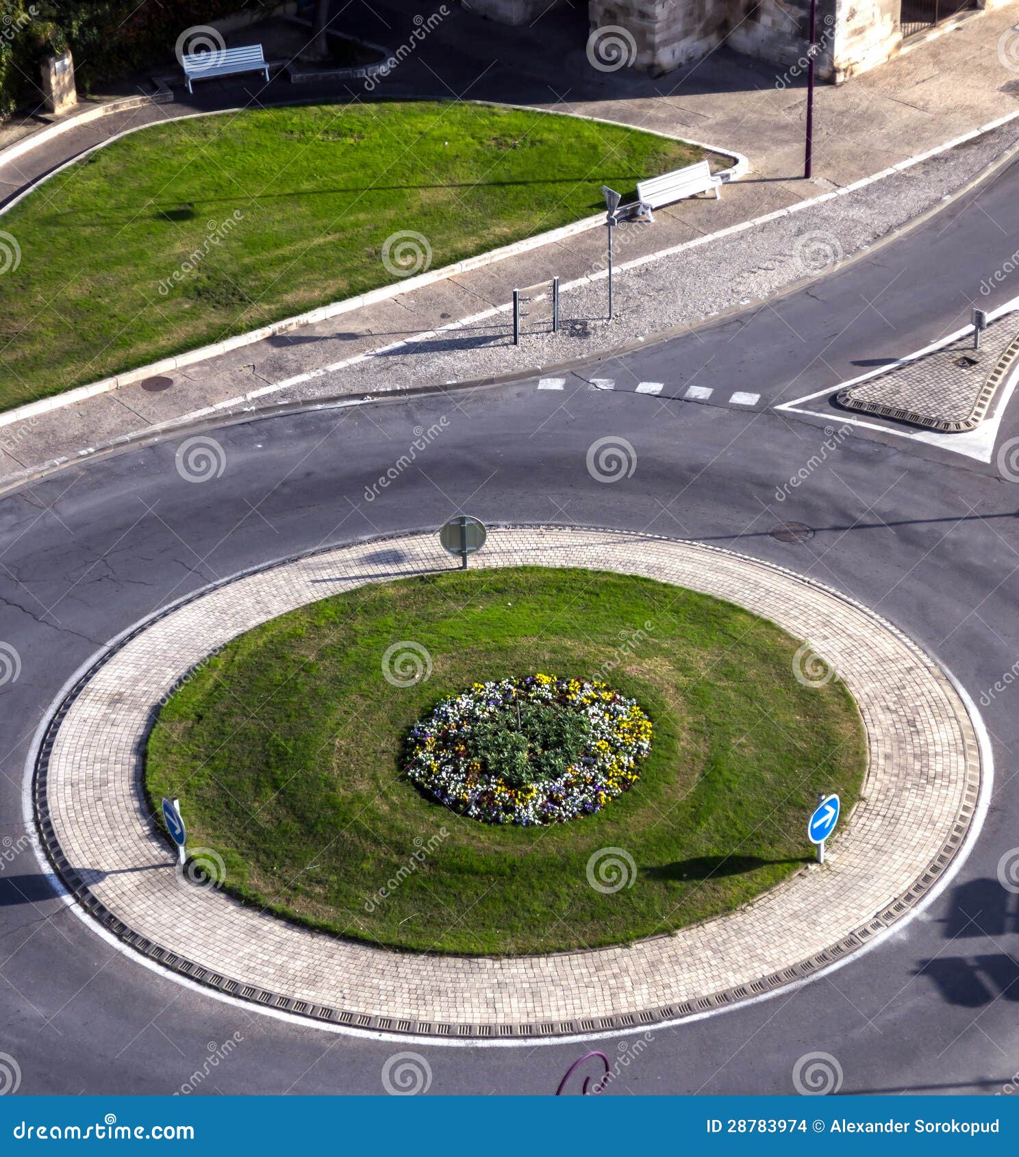 Birdfly View of Road Roundabout Stock Photo - Image of sign, green ...
