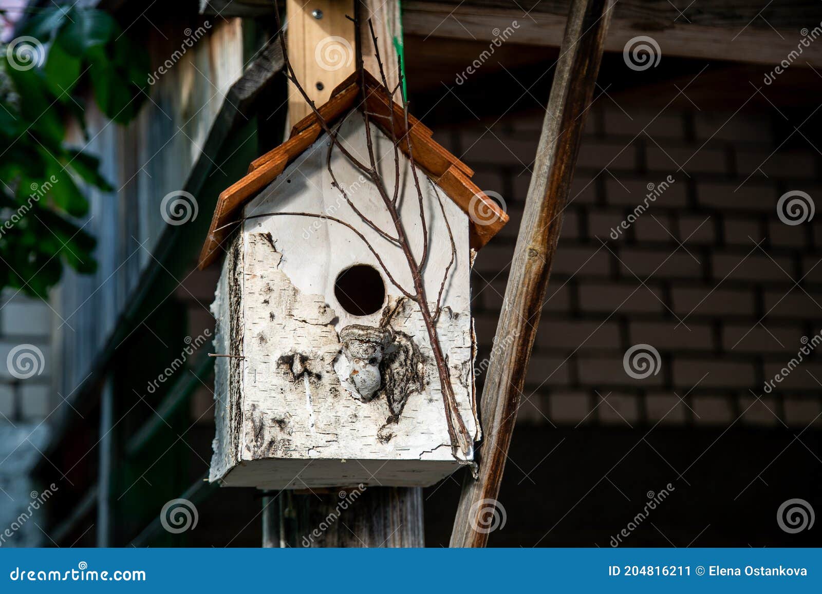 Birdhouse Made of Birch Bark Stock Image - Image of cute, home: 204816211