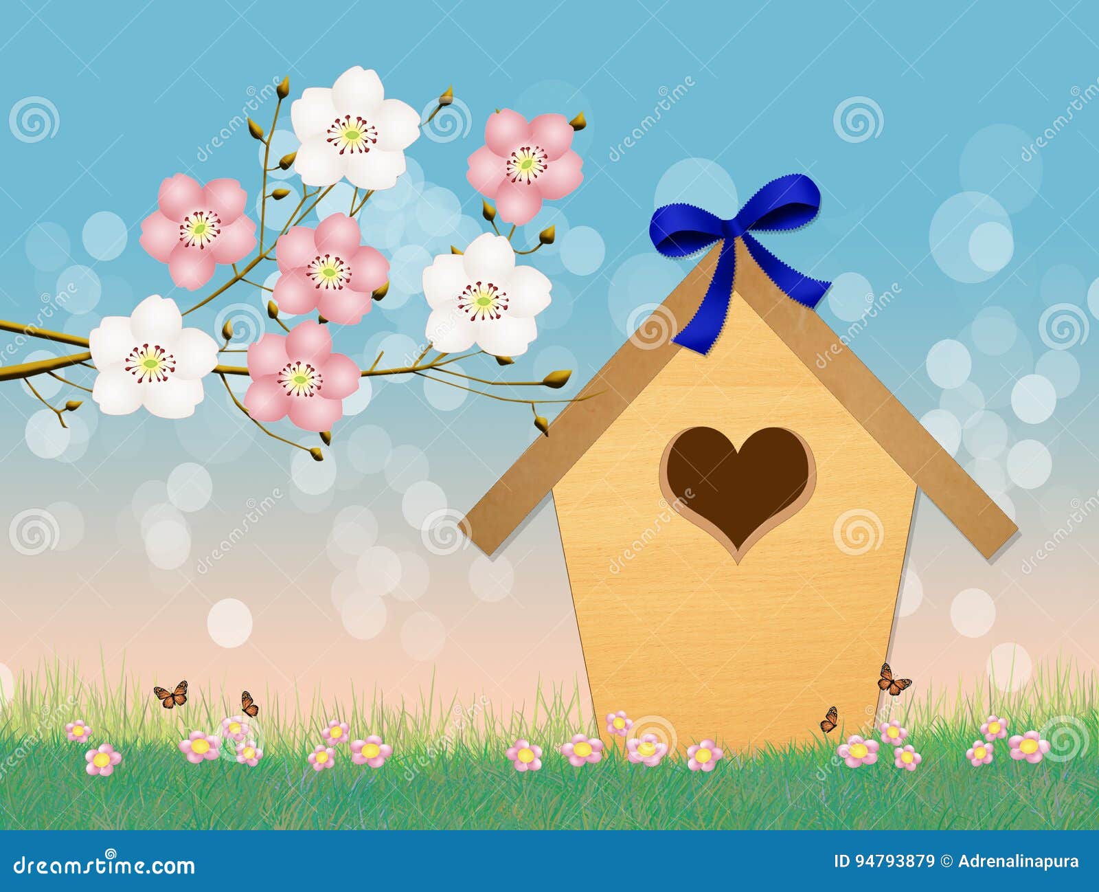 The birdhouse in spring stock illustration. Illustration of flowers ...