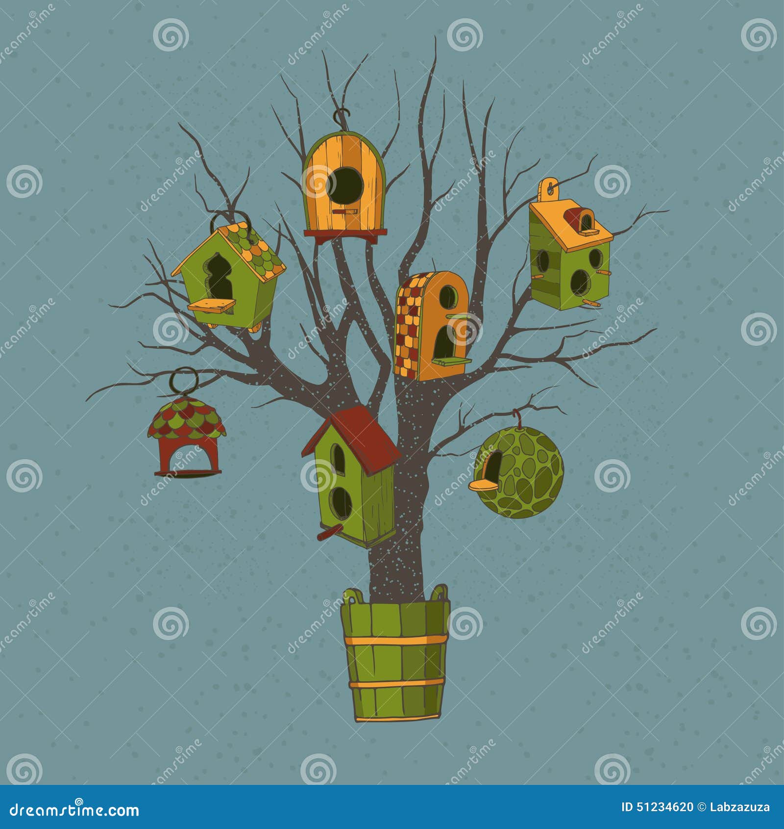 Birdhouses on a tree stock vector. Illustration of cartoon - 51234620
