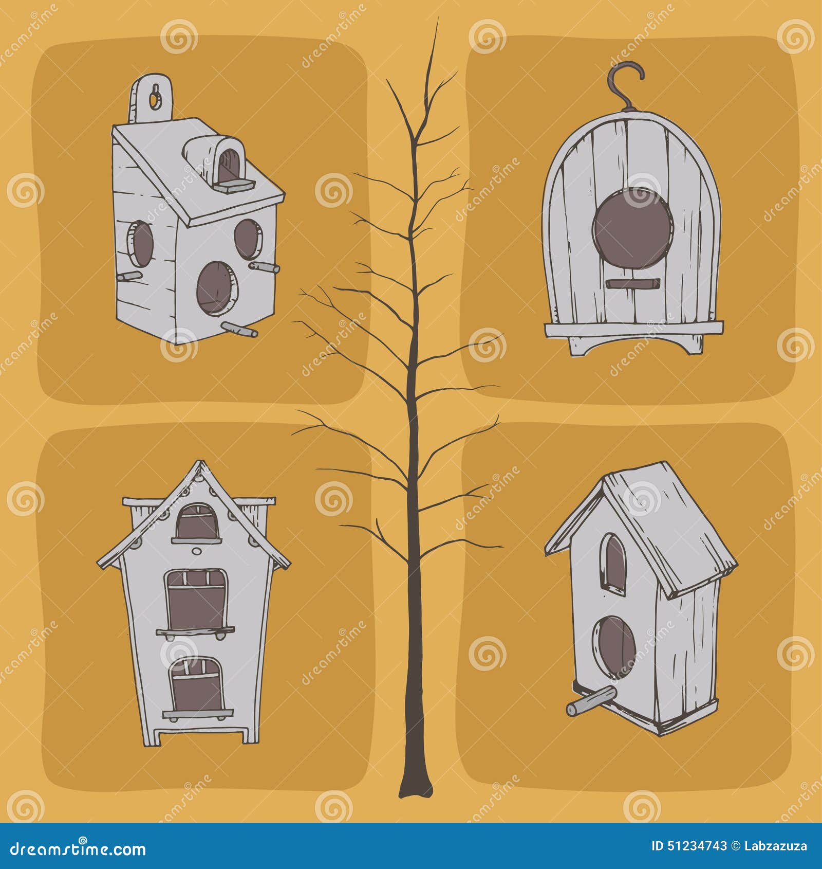 Birdhouses and tree stock vector. Illustration of nature - 51234743