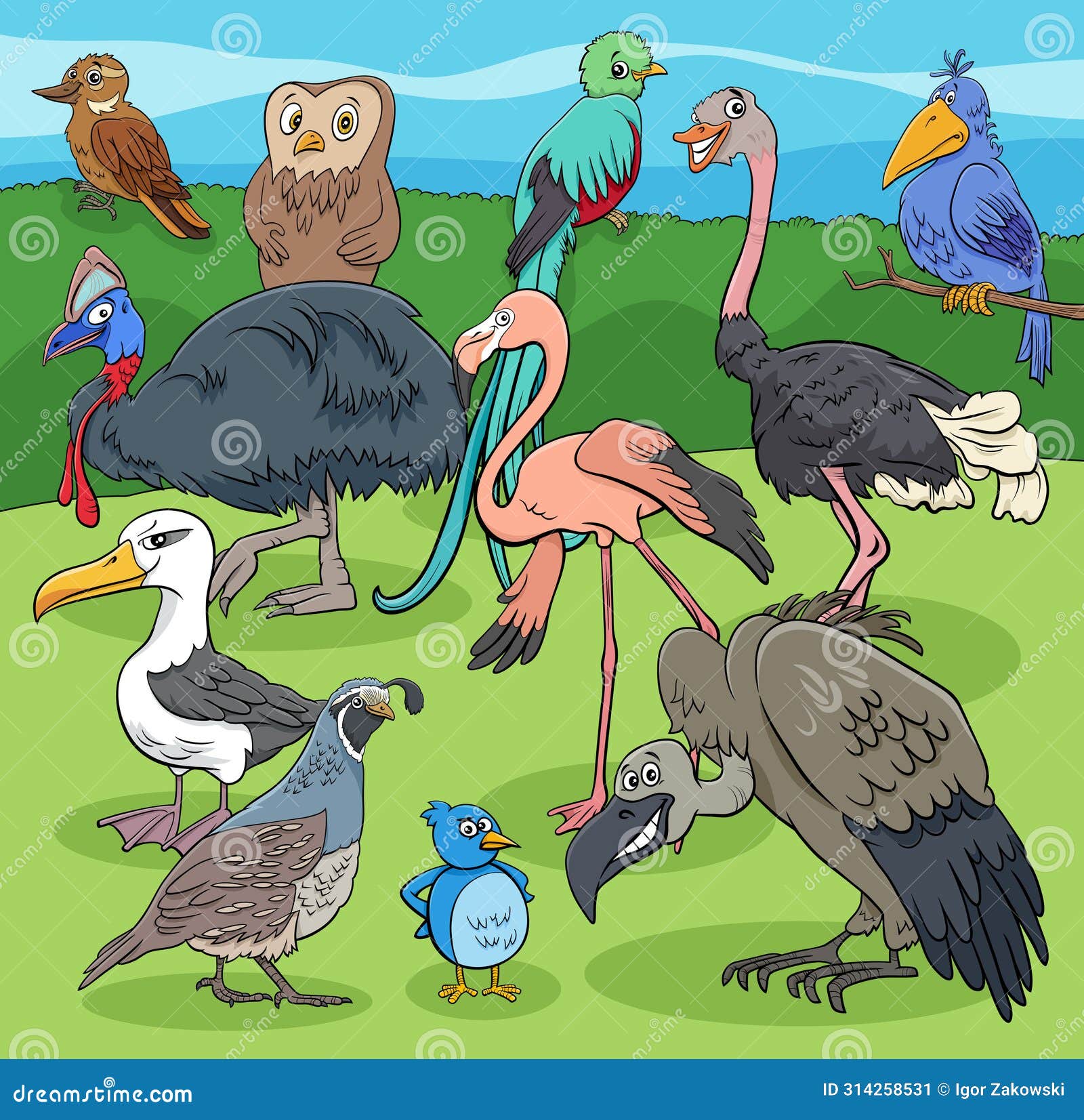 Birds Animal Characters Group Cartoon Illustration Stock Vector ...