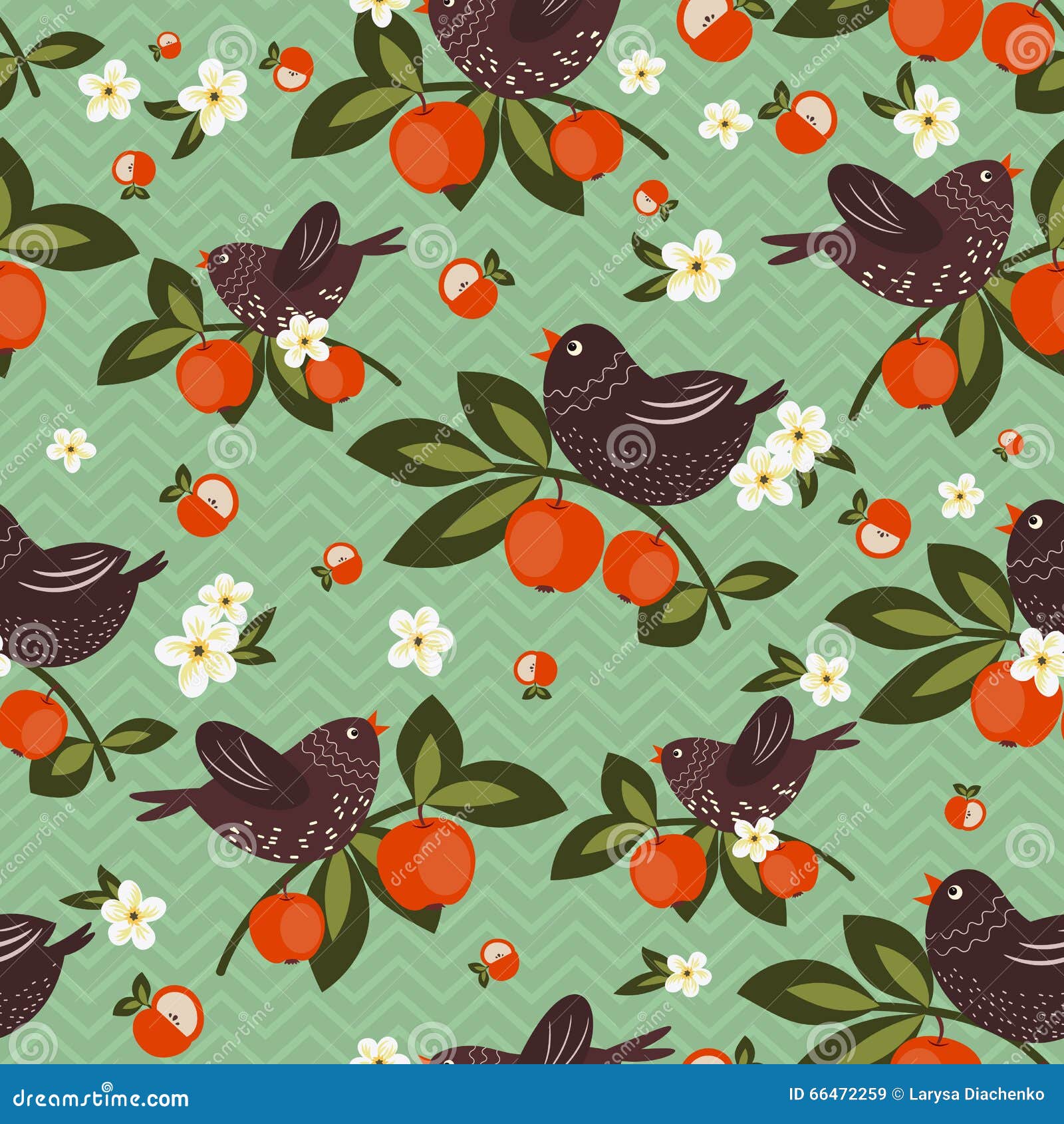 Birds on apple tree stock vector. Illustration of paper - 66472259