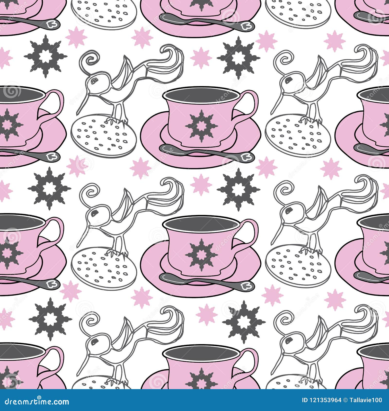 Birds,Birds Tea Cups and Snow-Garden Tea Party. Seamless Repeat Pattern ... Birds,Birds Tea Cups and Snow-Garden Tea Party. Seamless Repeat Pattern ...