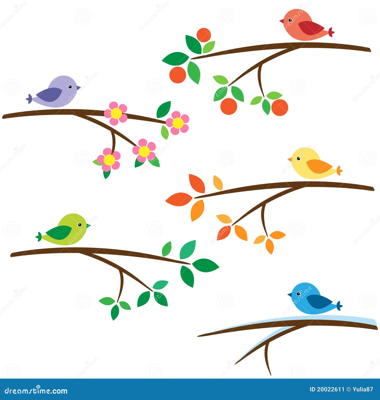Birds on branch stock vector. Illustration of spring - 20022611