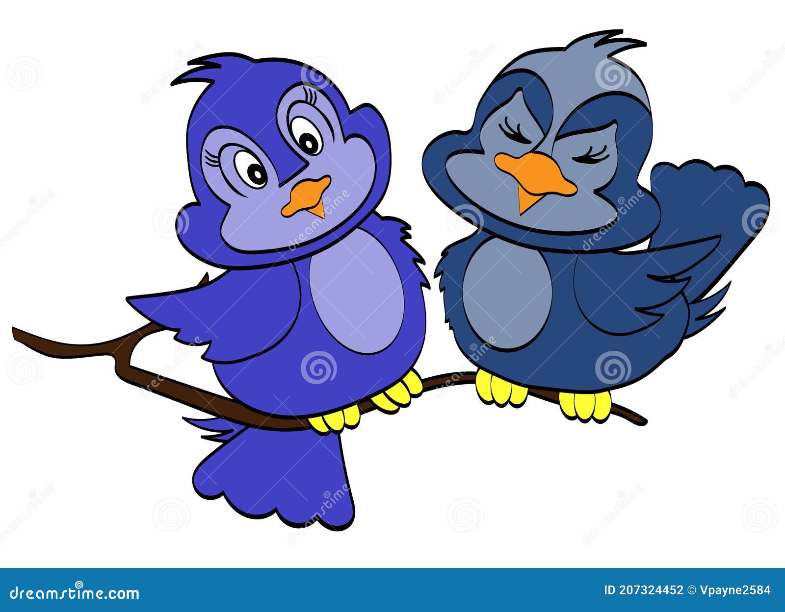 Cartoon Birds on a Branch Illustration. Blue Birds. Stock Vector ...