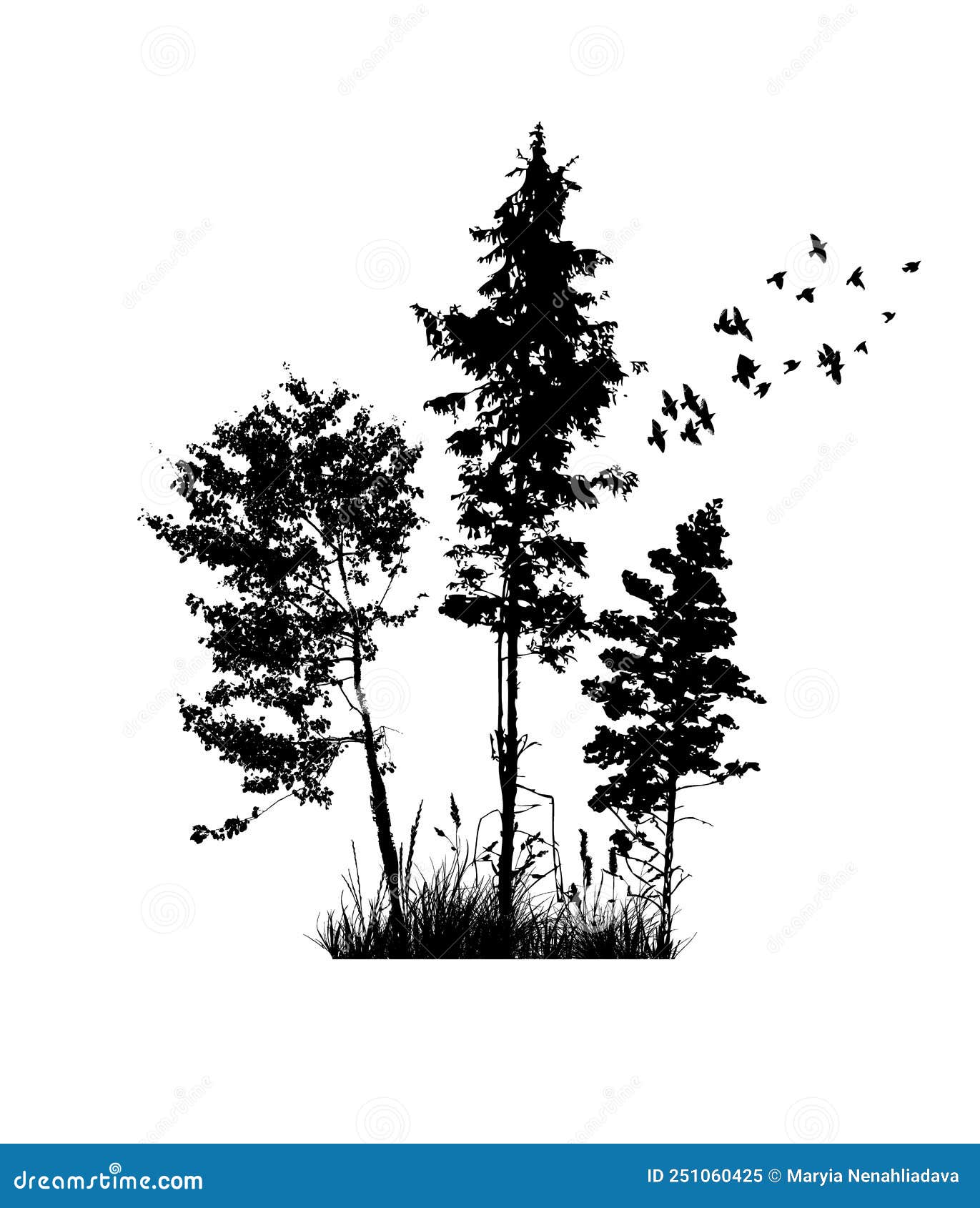 Blacktrees with Birds. Vector Illustration Stock Vector - Illustration ...