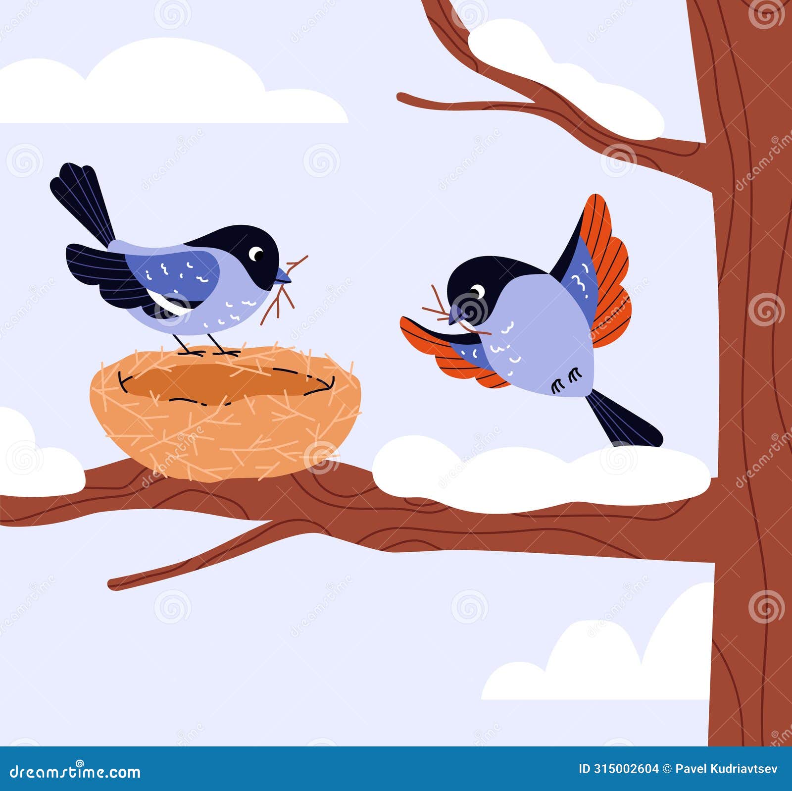 Birds Building Nest Vector Illustration Stock Vector - Illustration of ...