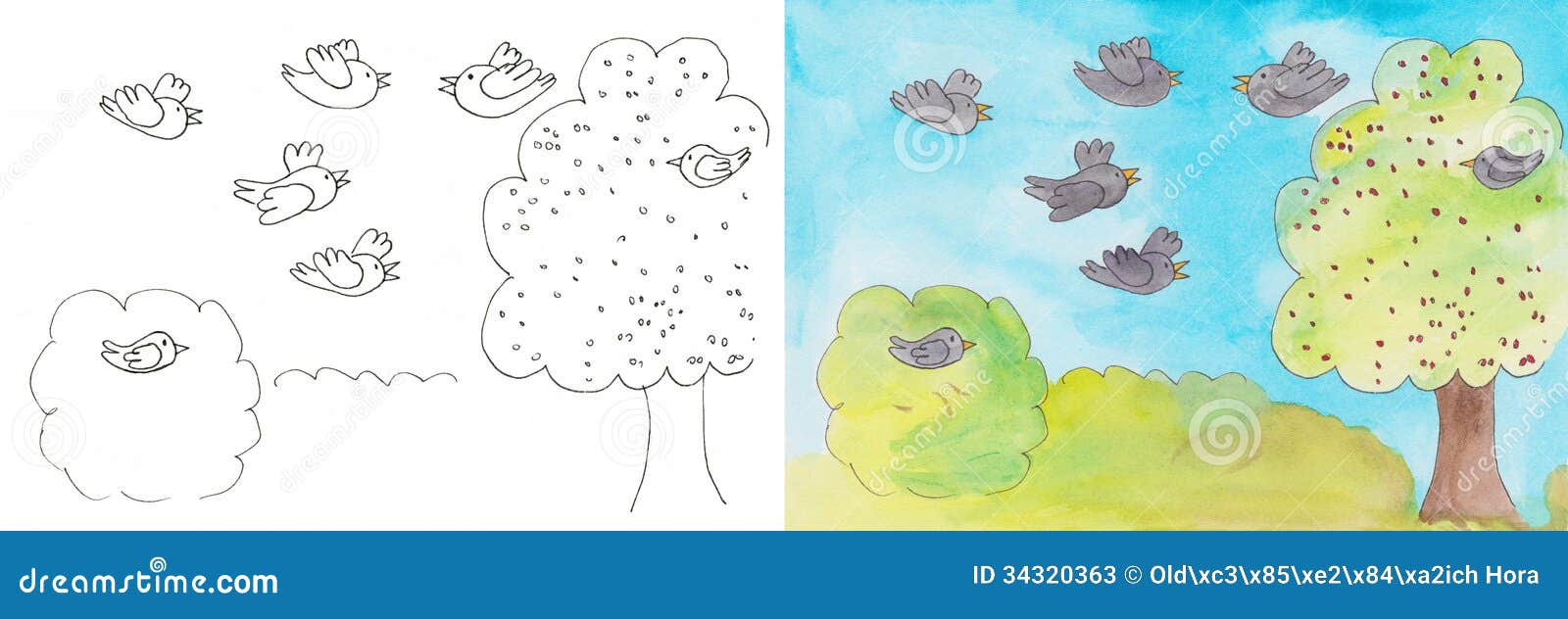 Birds and Cherries stock illustration. Illustration of summer - 34320363