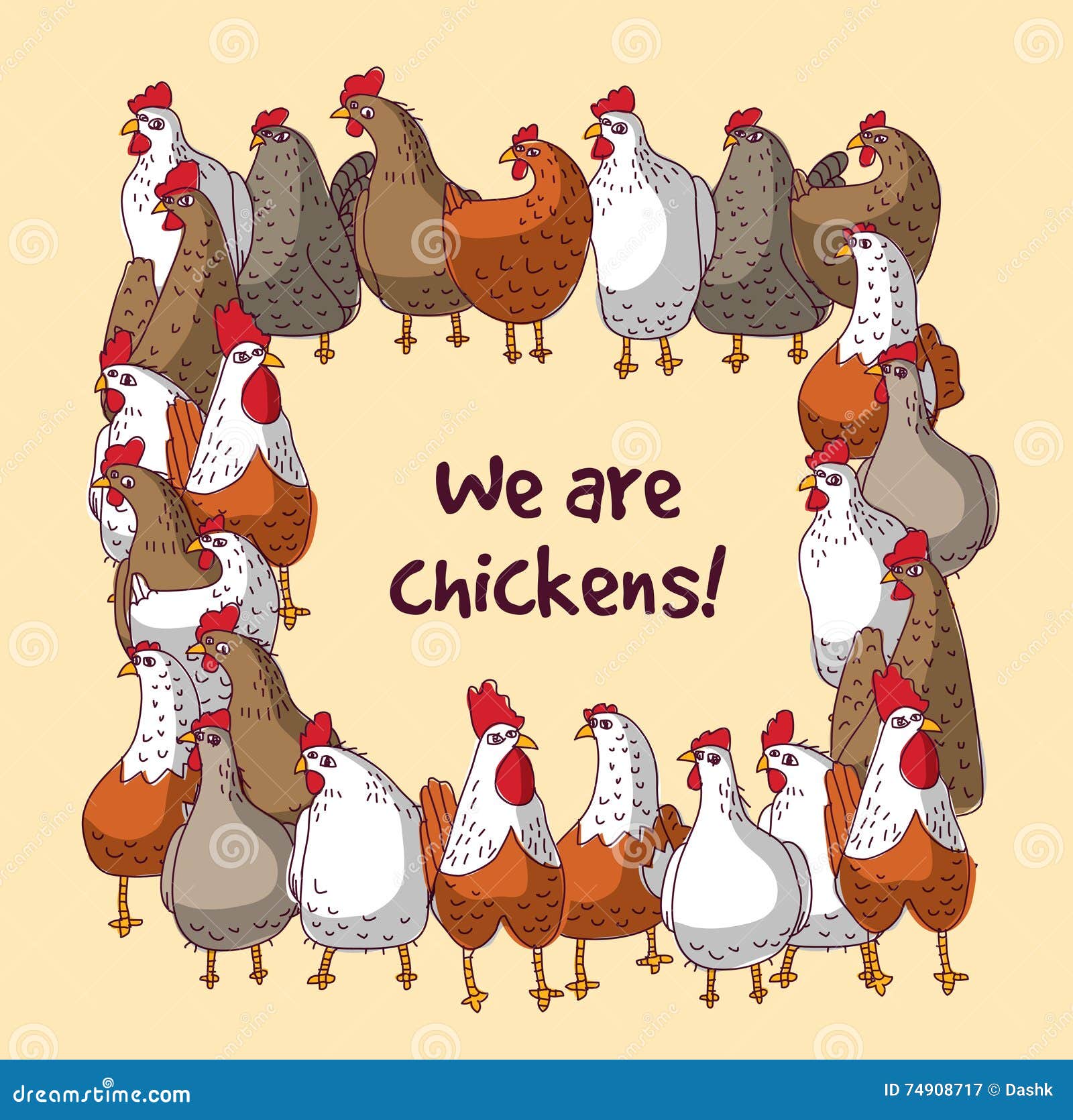 Birds Chickens Group Farm Animals Color Frame Border. Cartoon Vector ...