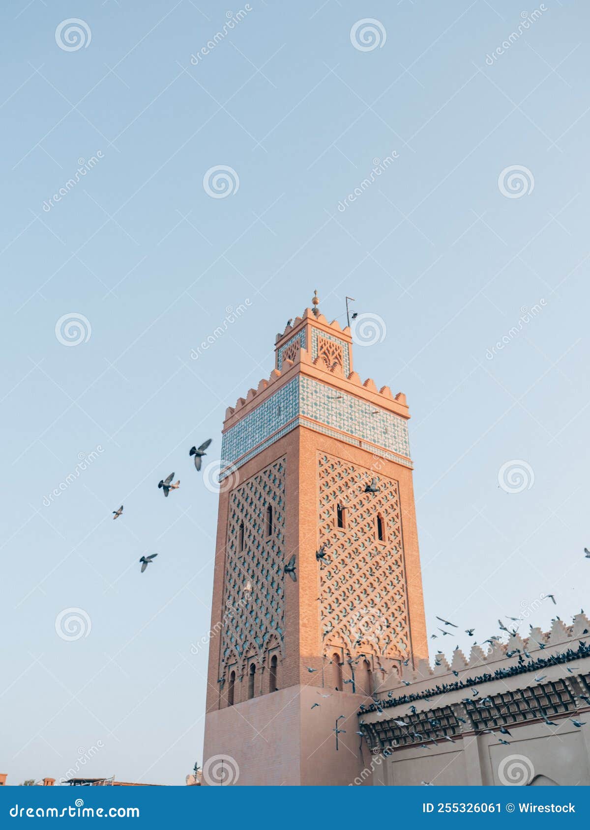 Birds Circling the Minaret Tower of a Mosque in Marrakech, Morocco ...