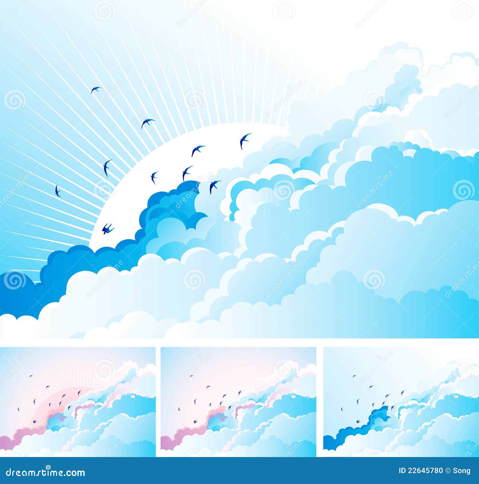Birds in the cloudy sky stock vector. Illustration of flight - 22645780