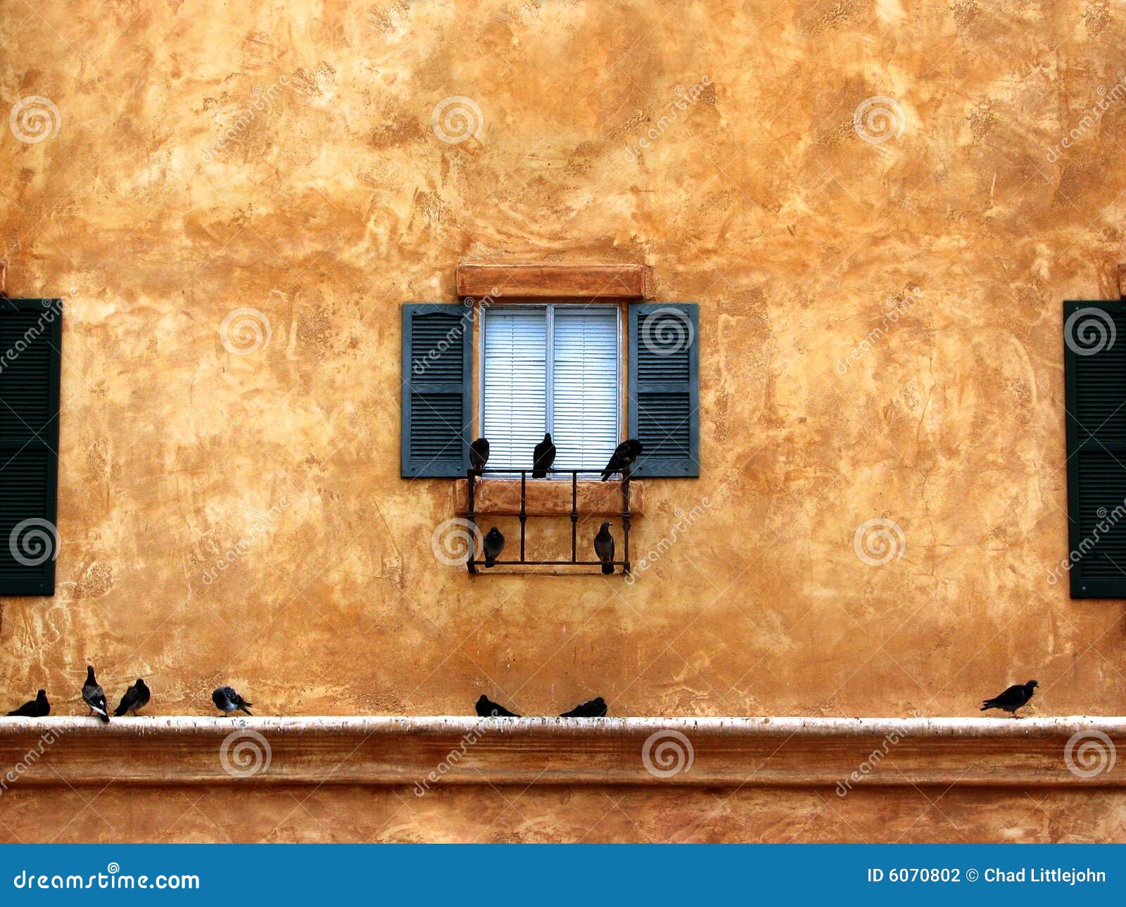 Birds and Decorative Window Outside Historic Home Stock Photo - Image ...