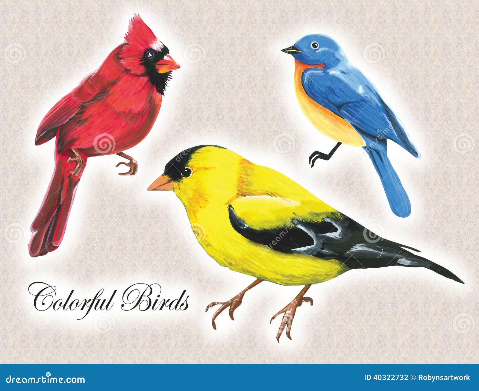 Birds Drawn with Poster Paint Stock Illustration - Illustration of ...