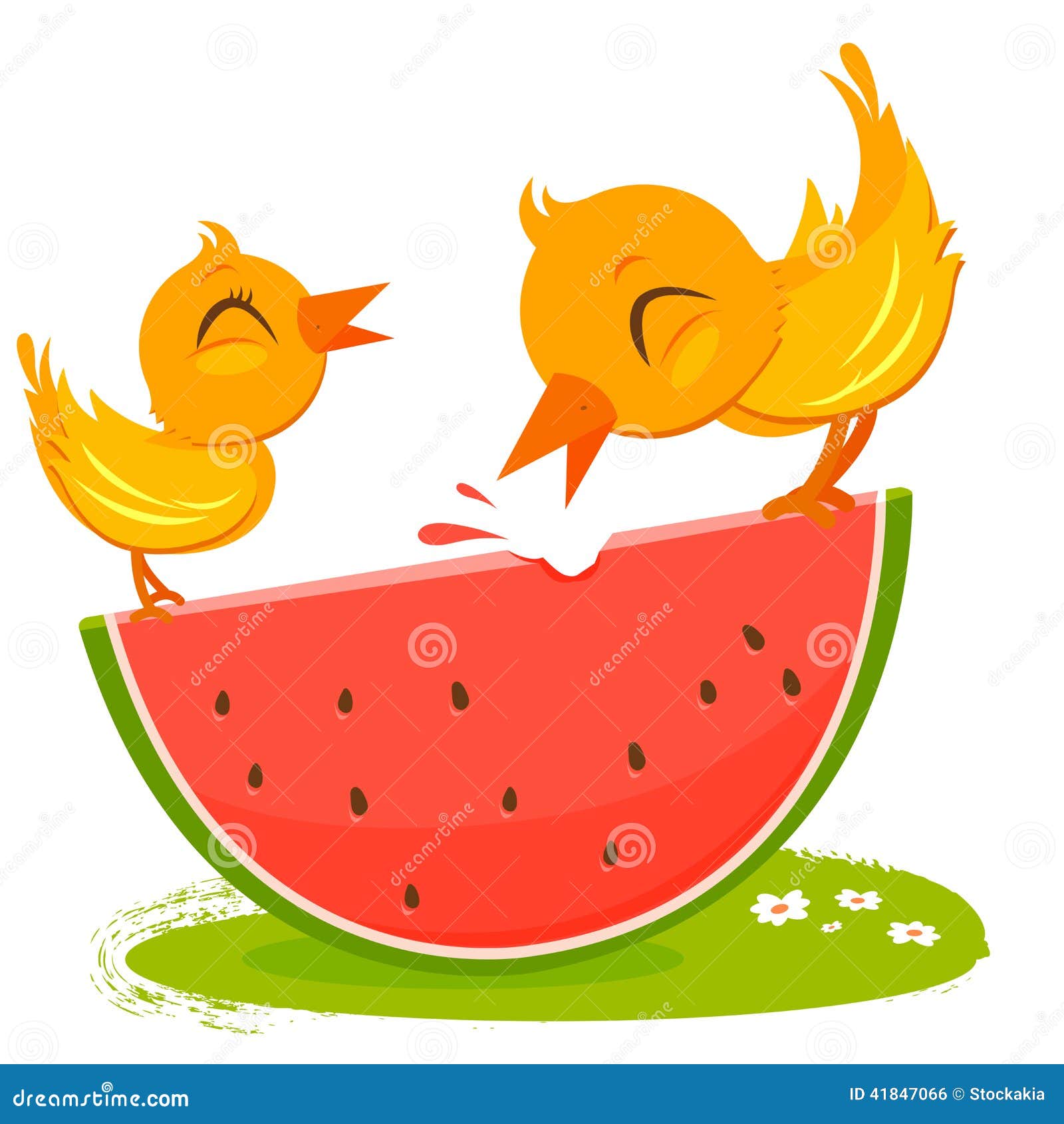 Birds Eating a Slice of Watermelon. Vector Illustration Stock Vector ...
