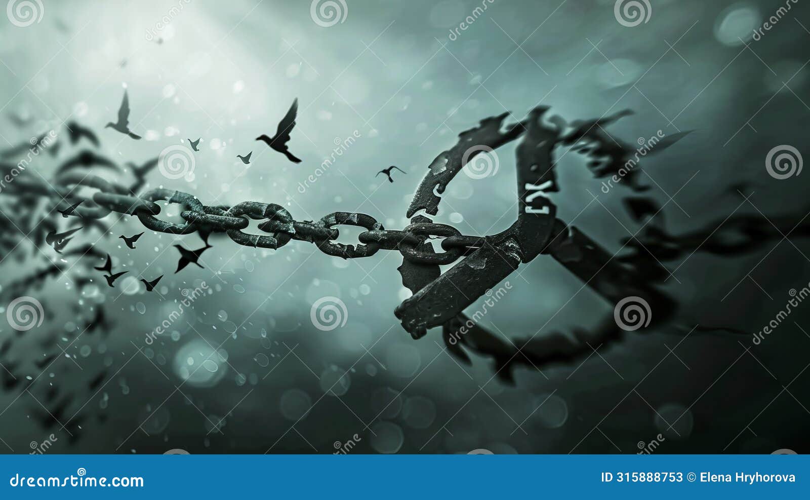 Birds Emerging from Shattered Chains, Symbolizing Escape, Release, and ...