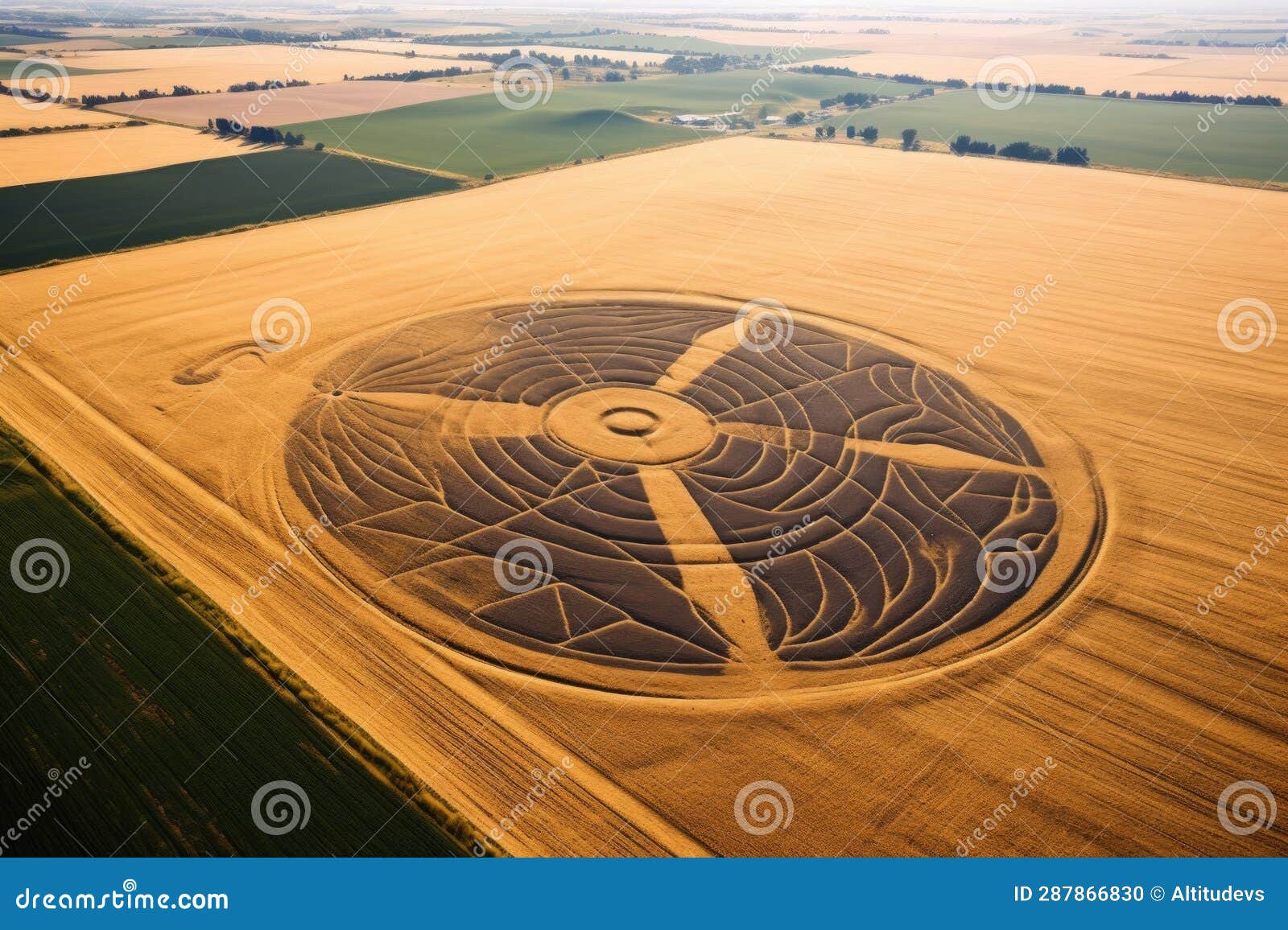 Birds Eye View of a Crop Circle Resembling Ancient Glyphs Stock ...
