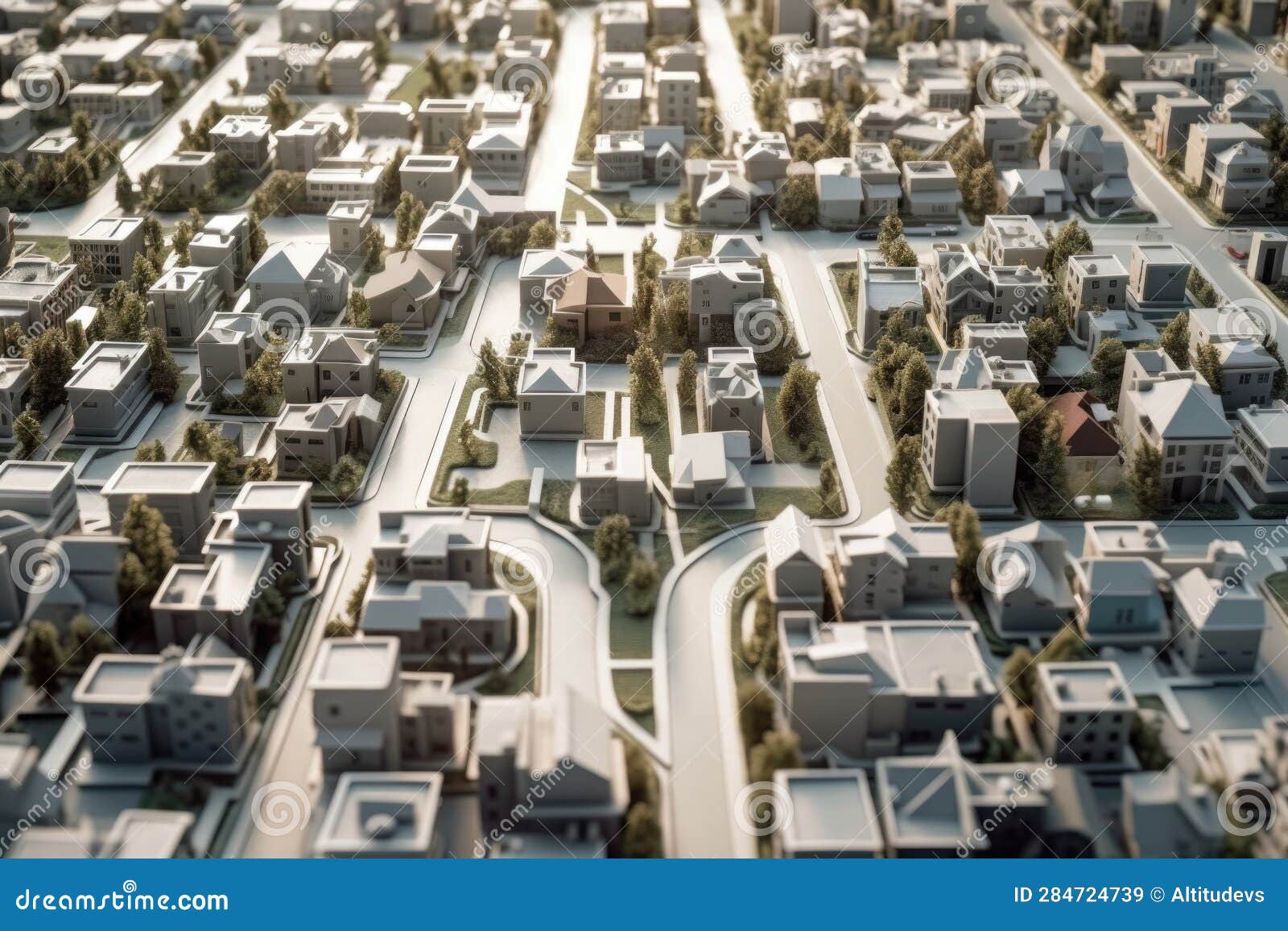 Birds-eye View of a 3d Printed Neighborhood Layout Stock Illustration ...