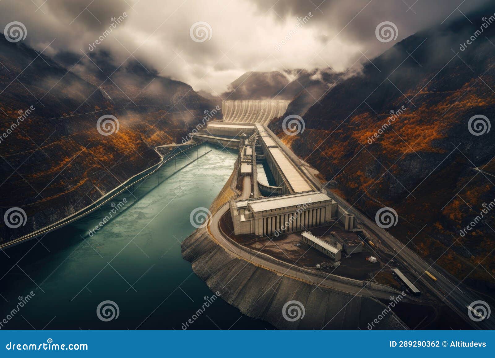 Birds-eye View of the Dam with Dramatic Cloud Formations Stock Photo ...