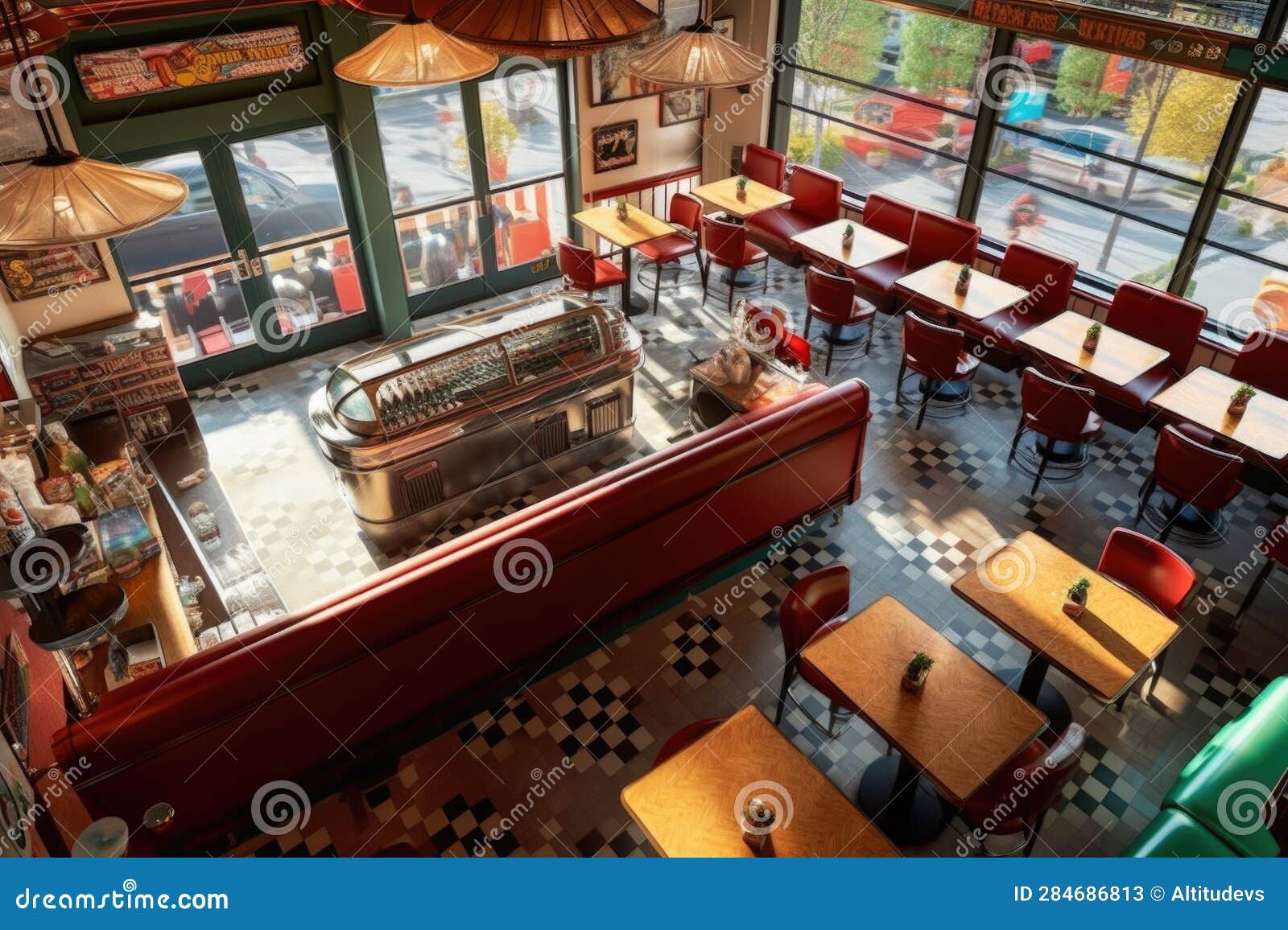Birds Eye View of an Empty Retro Diner Interior Stock Image - Image of ...