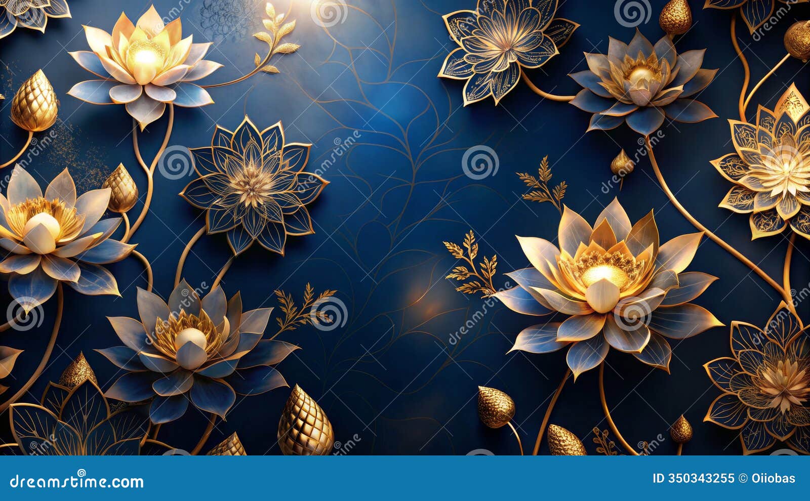 Birds-Eye View Gold and Blue Lotus Composition Stock Illustration ...