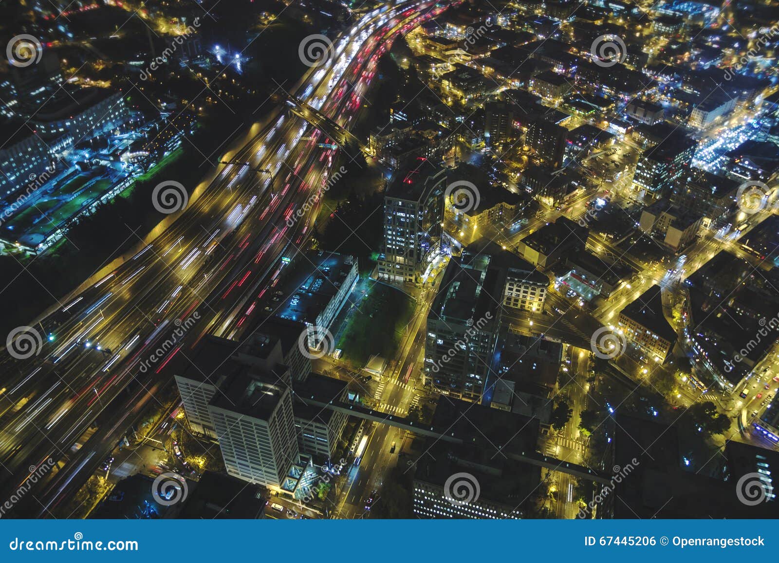 Birds Eye View of Interstate 5 in Seattle at Night Stock Photo - Image ...
