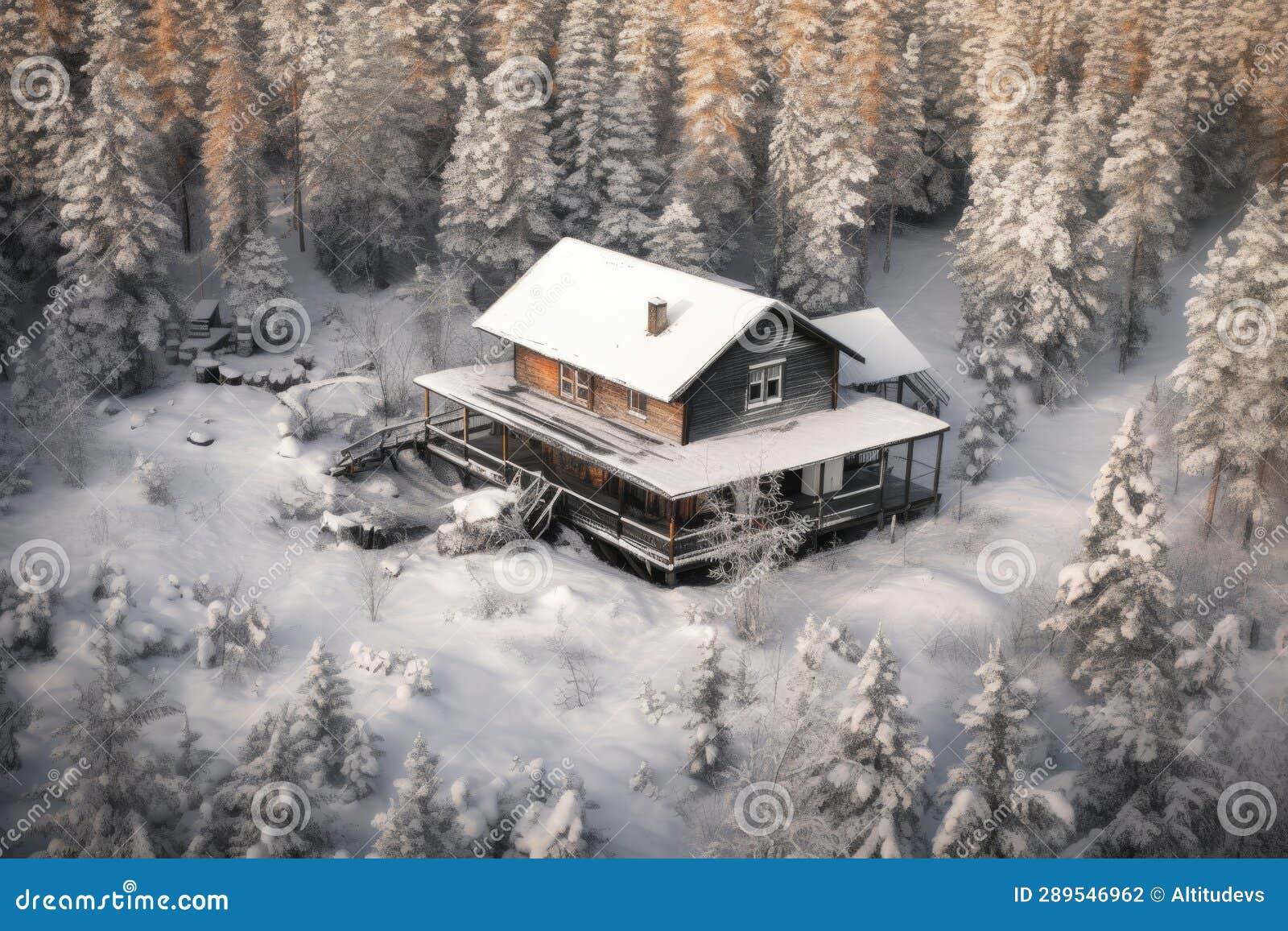 Birds-eye View of Isolated Winter Cabin Stock Photo - Image of forest ...
