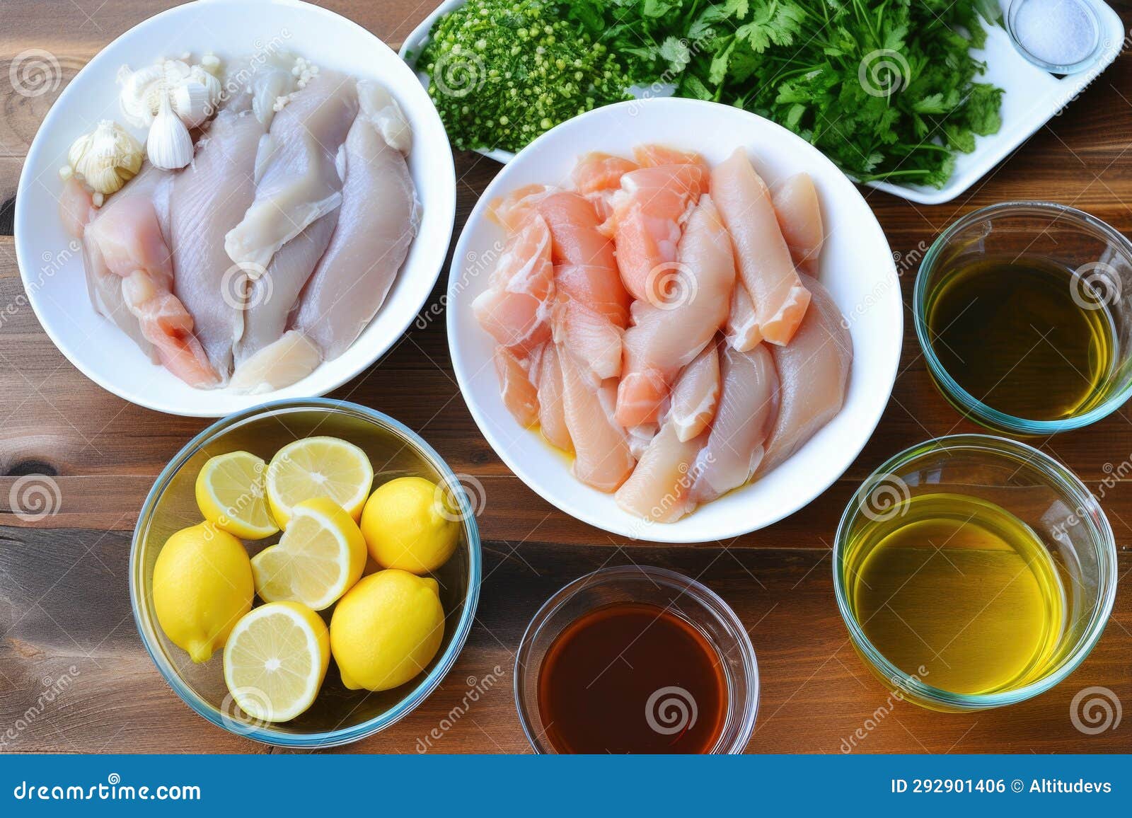 Birds Eye View of Marinade Ingredients and Fish on a Table Stock Photo ...