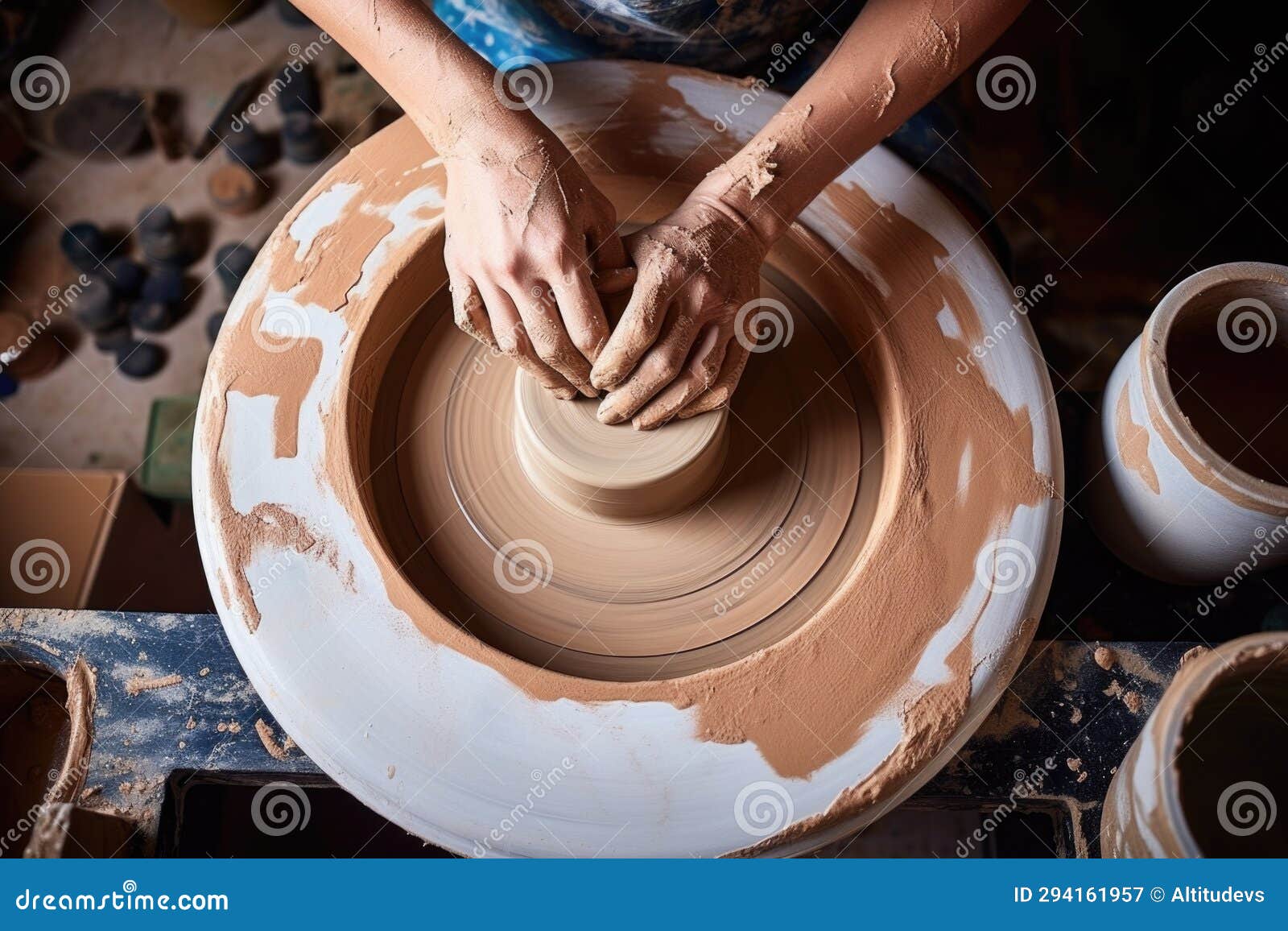 A Birds-eye View of a Pottery Wheel and Clay Stock Image - Image of ...