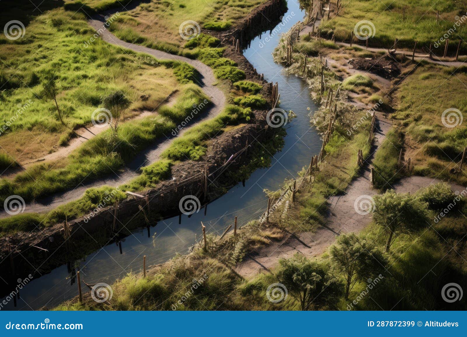 Birds Eye View of a Swale System for Water Management Stock ...