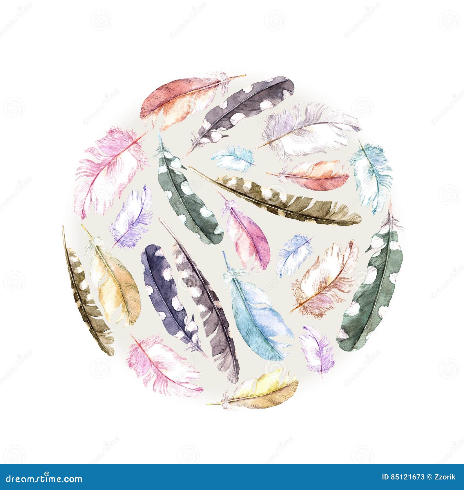 Birds Feathers. Vintage Round Pattern Stock Illustration - Illustration ...