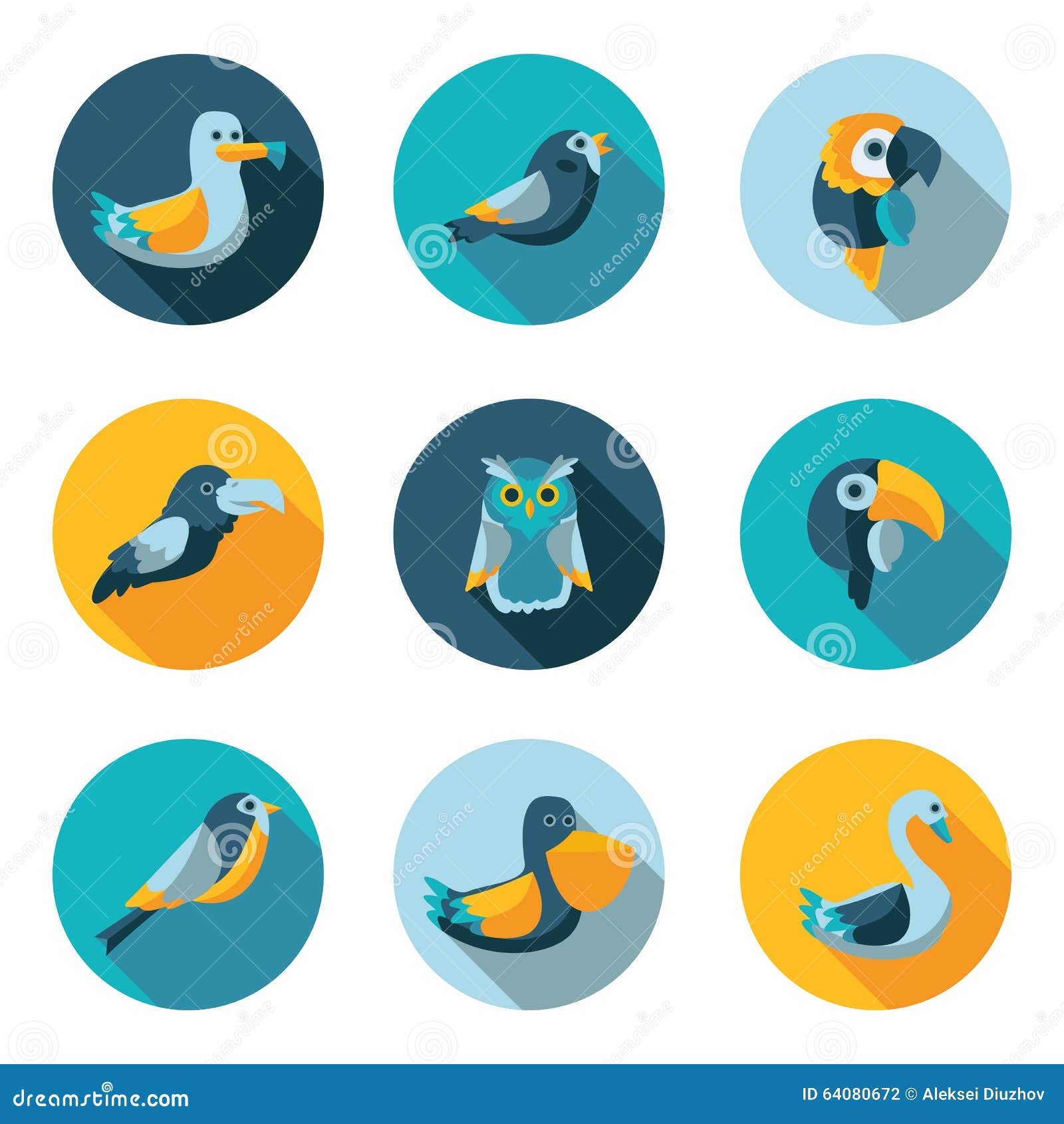 Birds flat icons stock illustration. Illustration of nature - 64080672