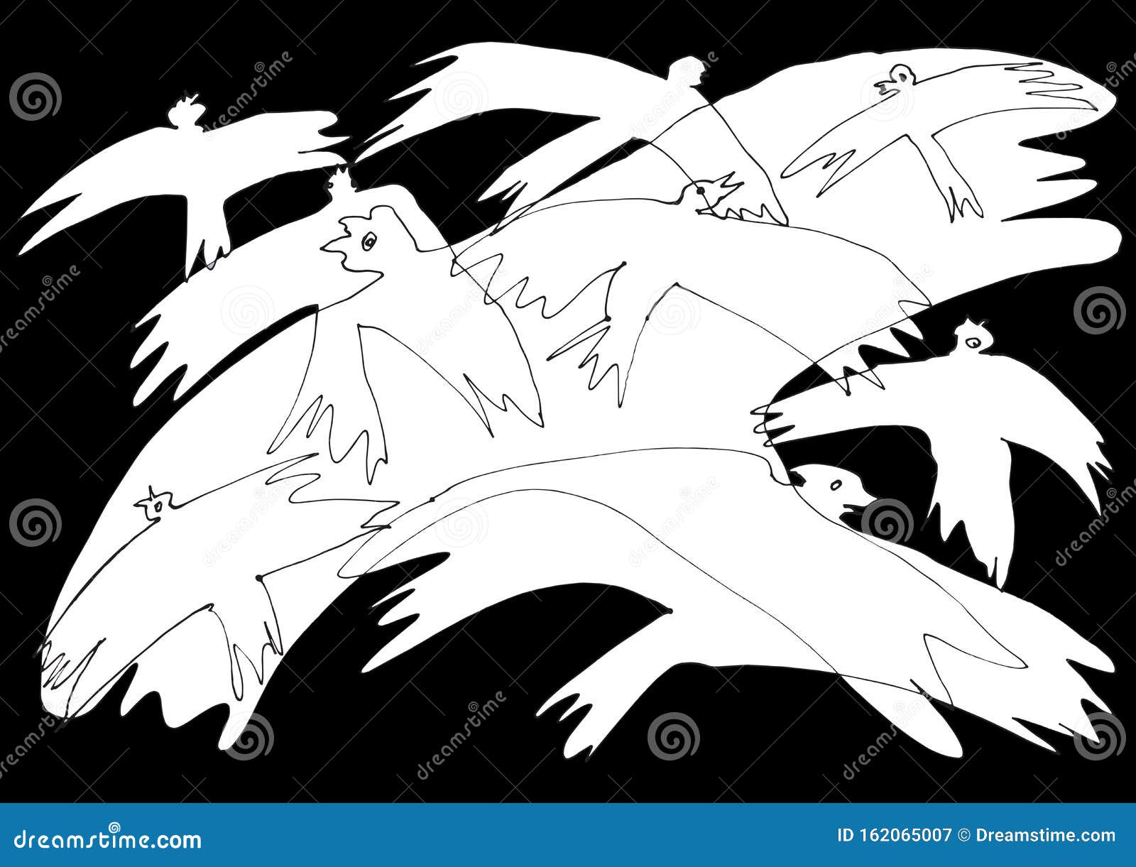 Birds Flight: a Stylish Handmade Pattern with Crows Stock Illustration ...