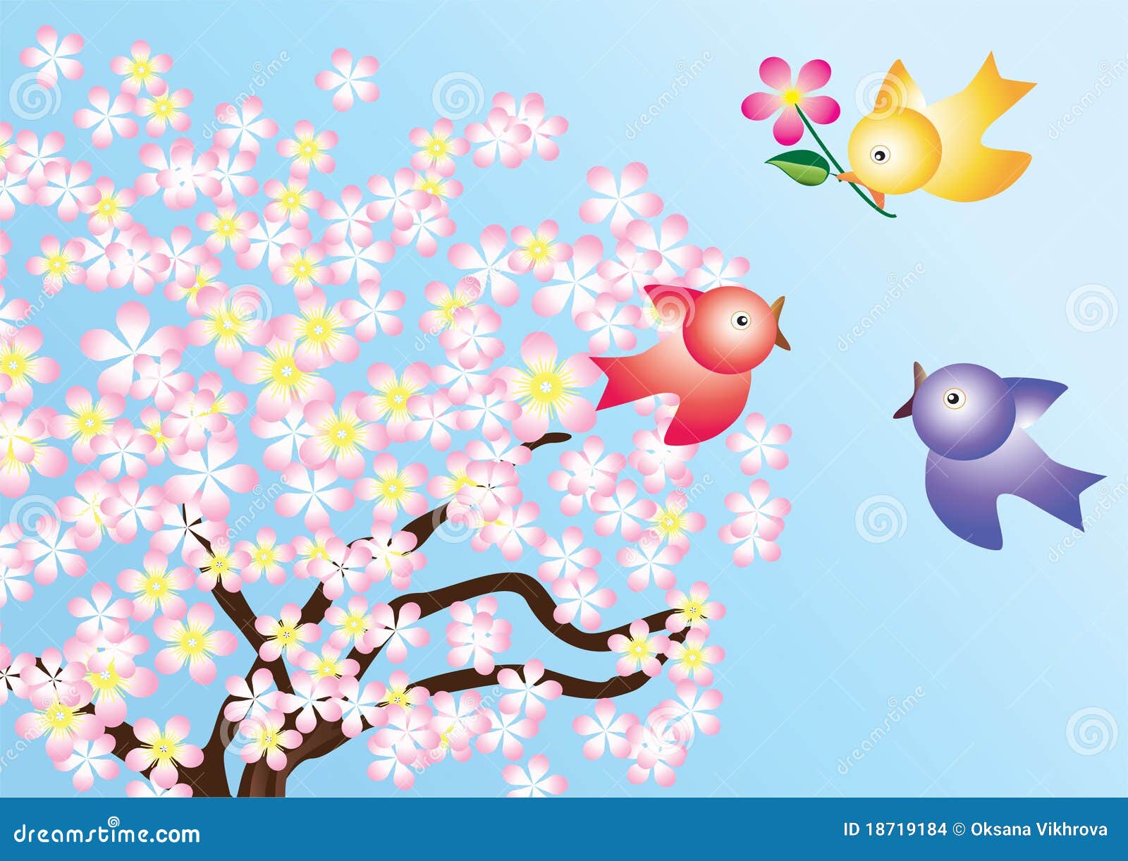 The Birds and Flowering Trees. Stock Vector - Illustration of spring ...
