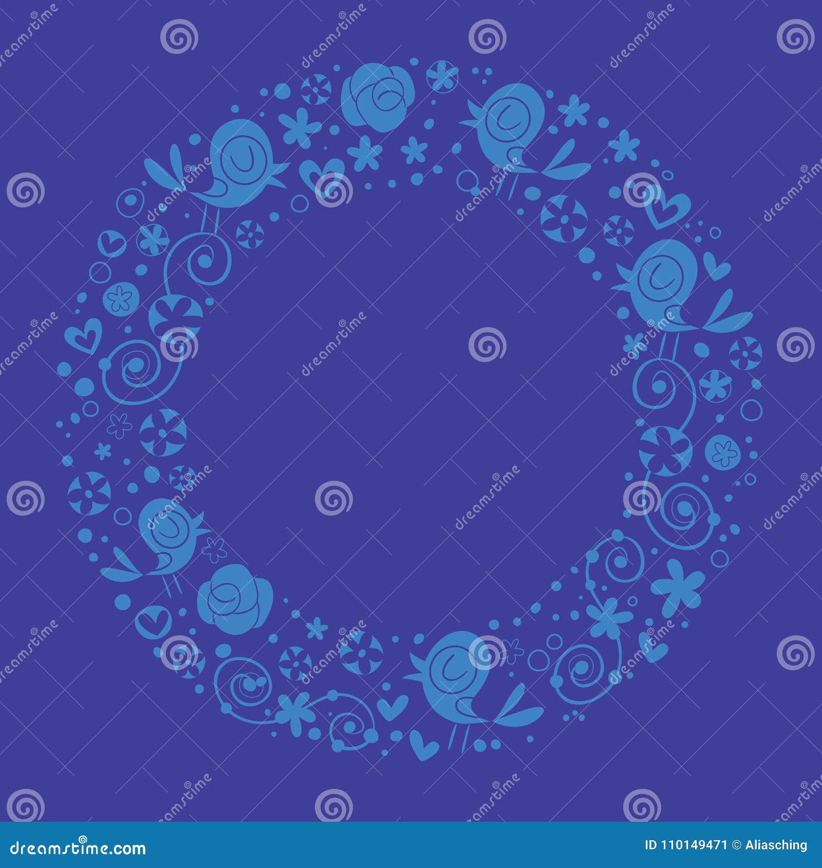 Birds Flowers Nature Circle Frame Border Stock Vector - Illustration of ...