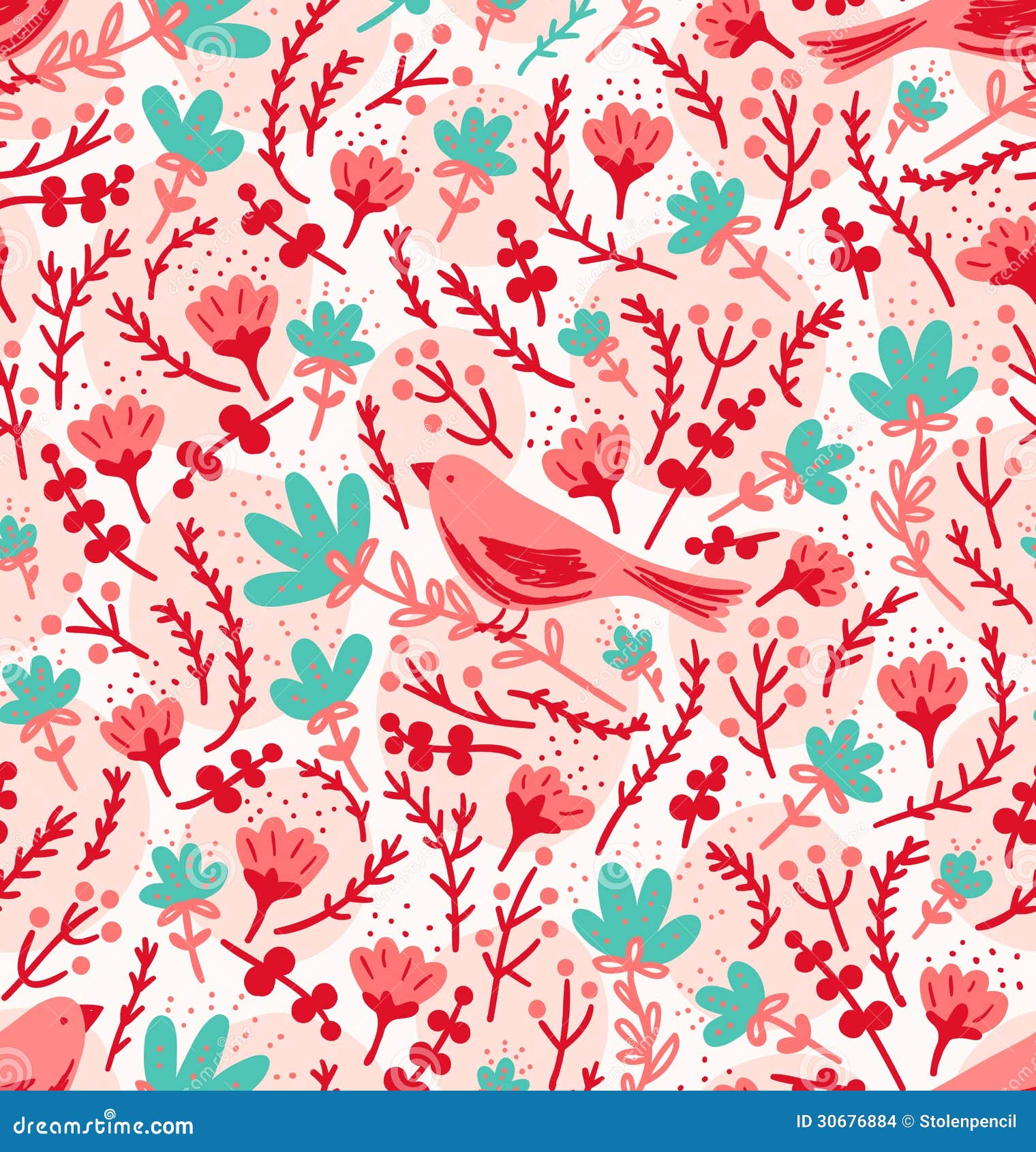 Birds and flowers pattern stock vector. Illustration of leaf - 30676884