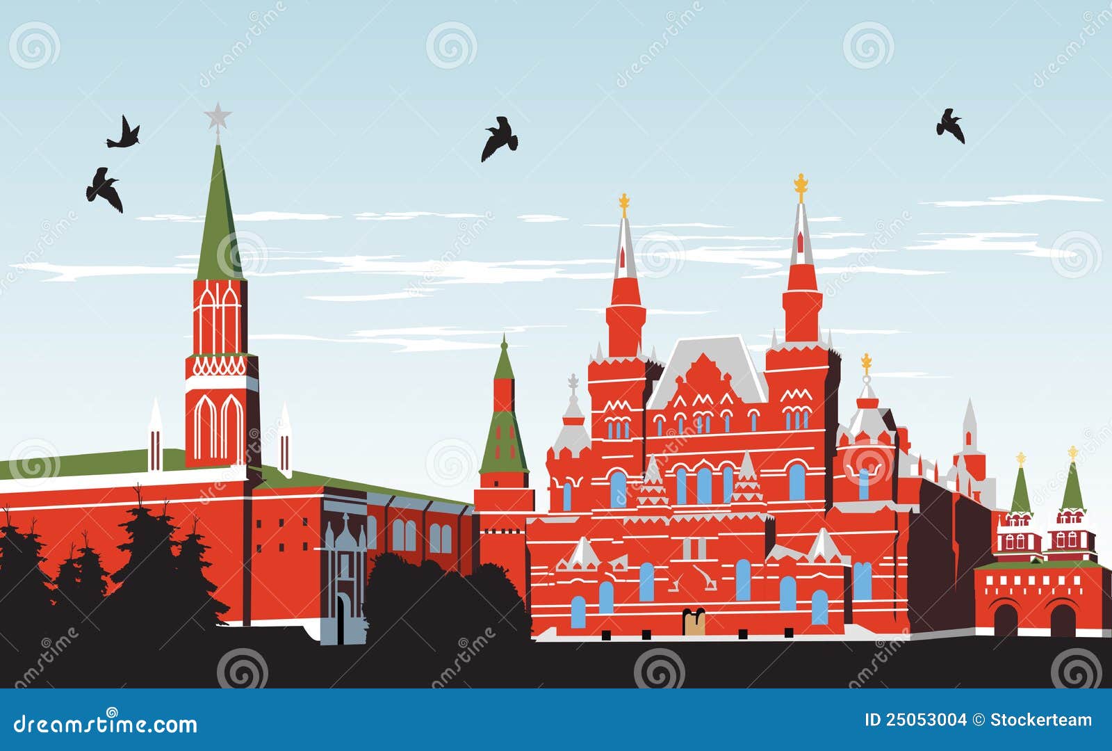 Birds fly over Square stock illustration. Illustration of famous - 25053004