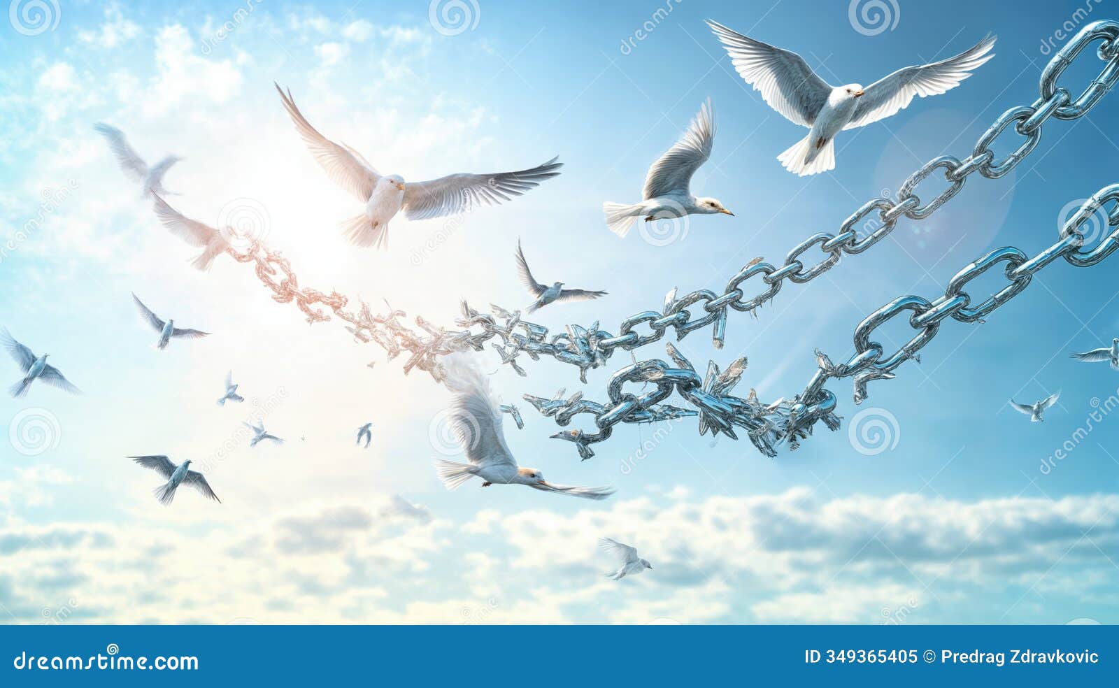 Birds Flying Through An Array Of Broken Chains Royalty-Free Stock Photo ...