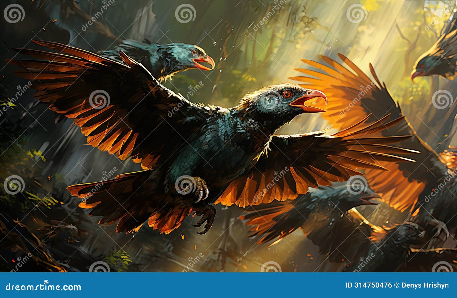 Birds Flying through Forest Stock Photo - Image of agile, outdoors ...