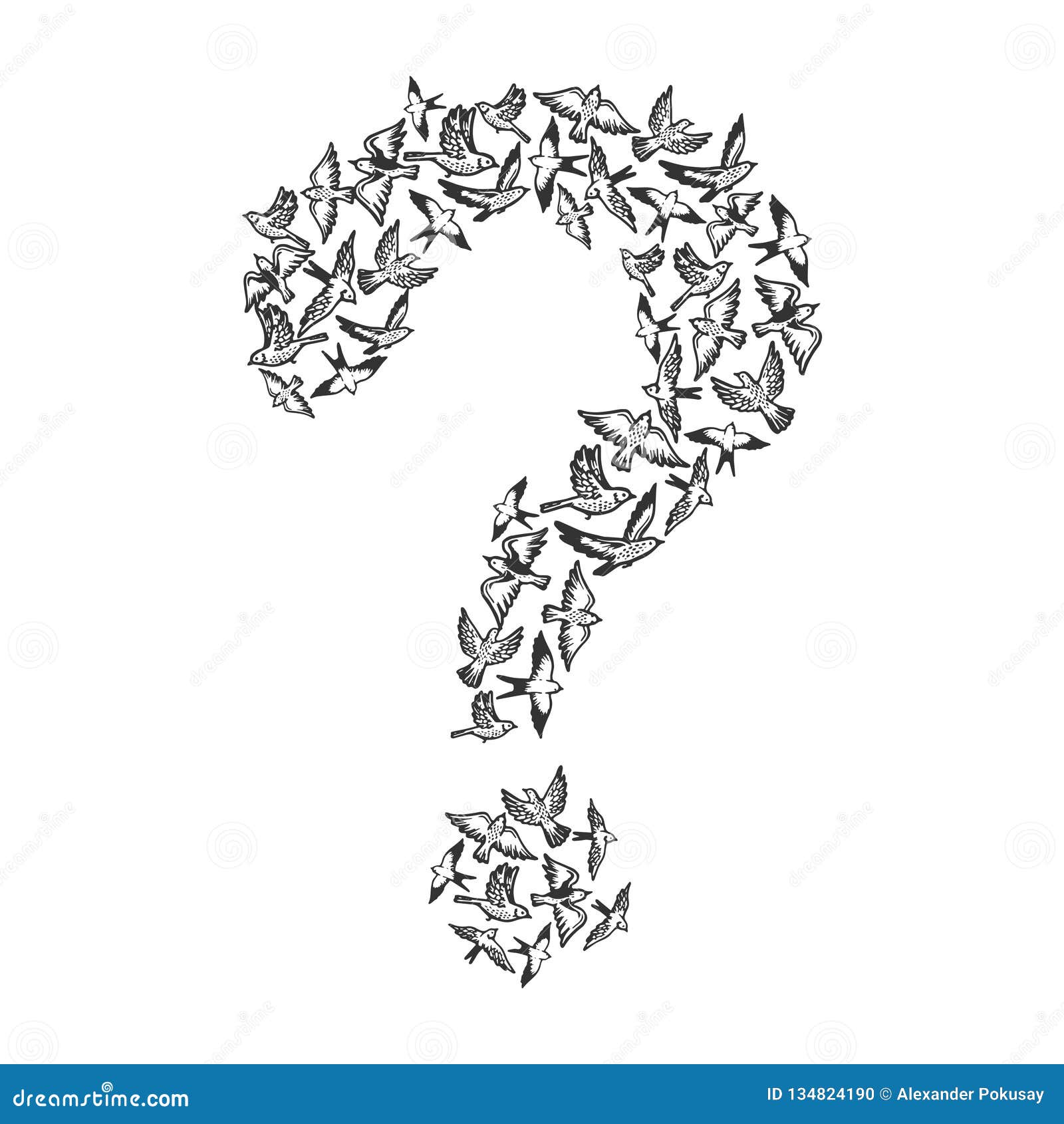 Birds Flying in Form of Question Mark Engraving Stock Vector ...