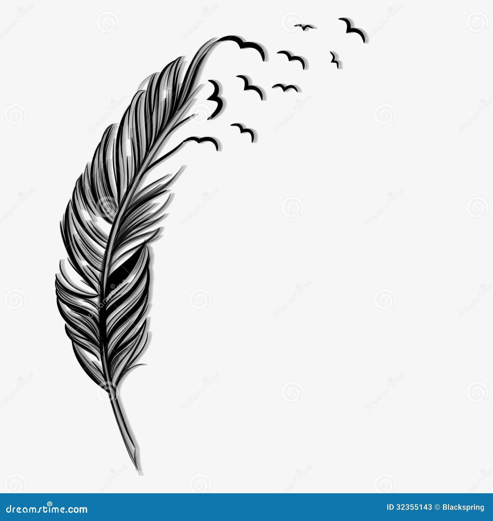 Feather With Birds Flying Out Drawing