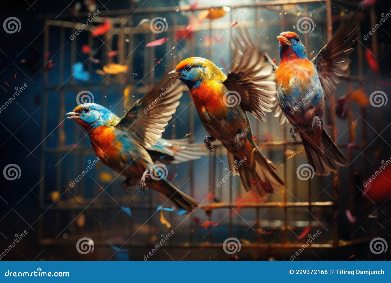 Birds Flying Out of Cage Background. Freedom Concept Stock Illustration ...